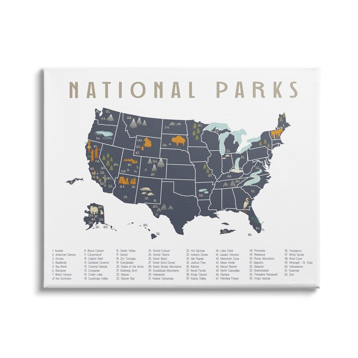 AatoeaX National Parks United States Adventure Map Blue White Canvas ...