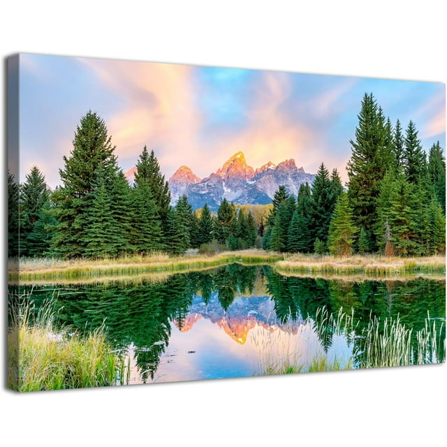 AatoeaX Nature Canvas Wall Art Teton Mountains Wall Decor Sunset Snake ...