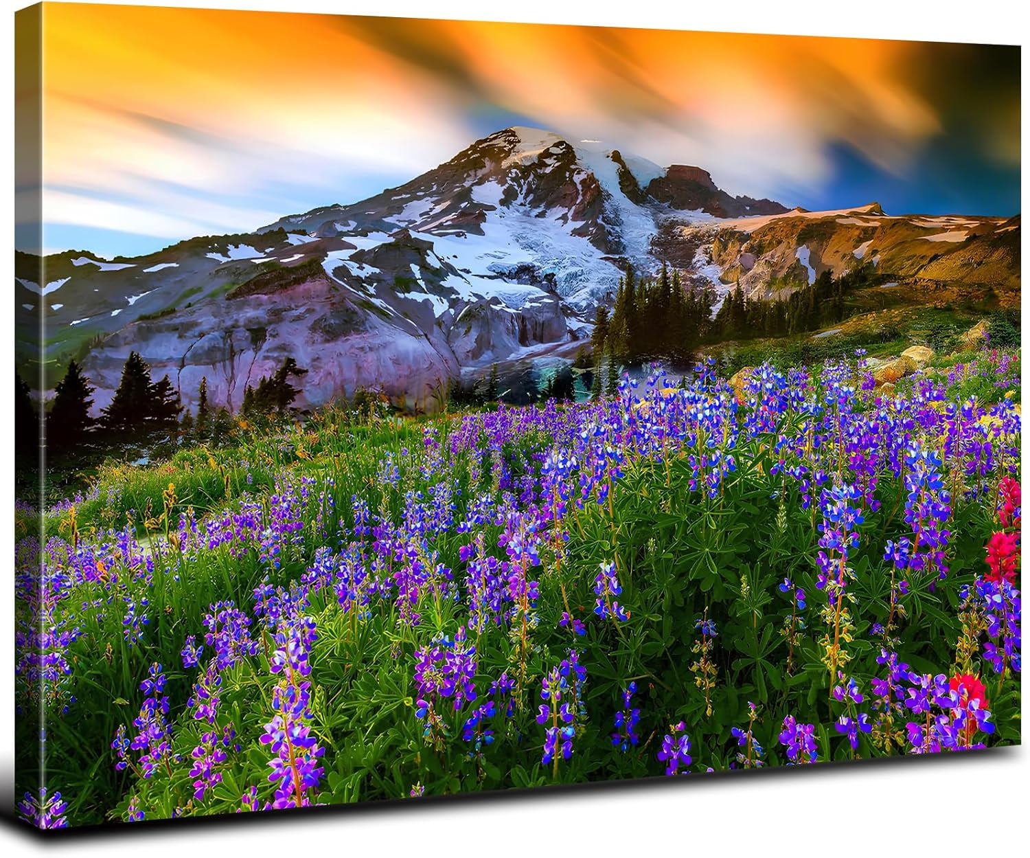 AatoeaX Nature Flowers Landscape Wall Art Mountain Canvas Artwork Purple Floral Picture Wall ...