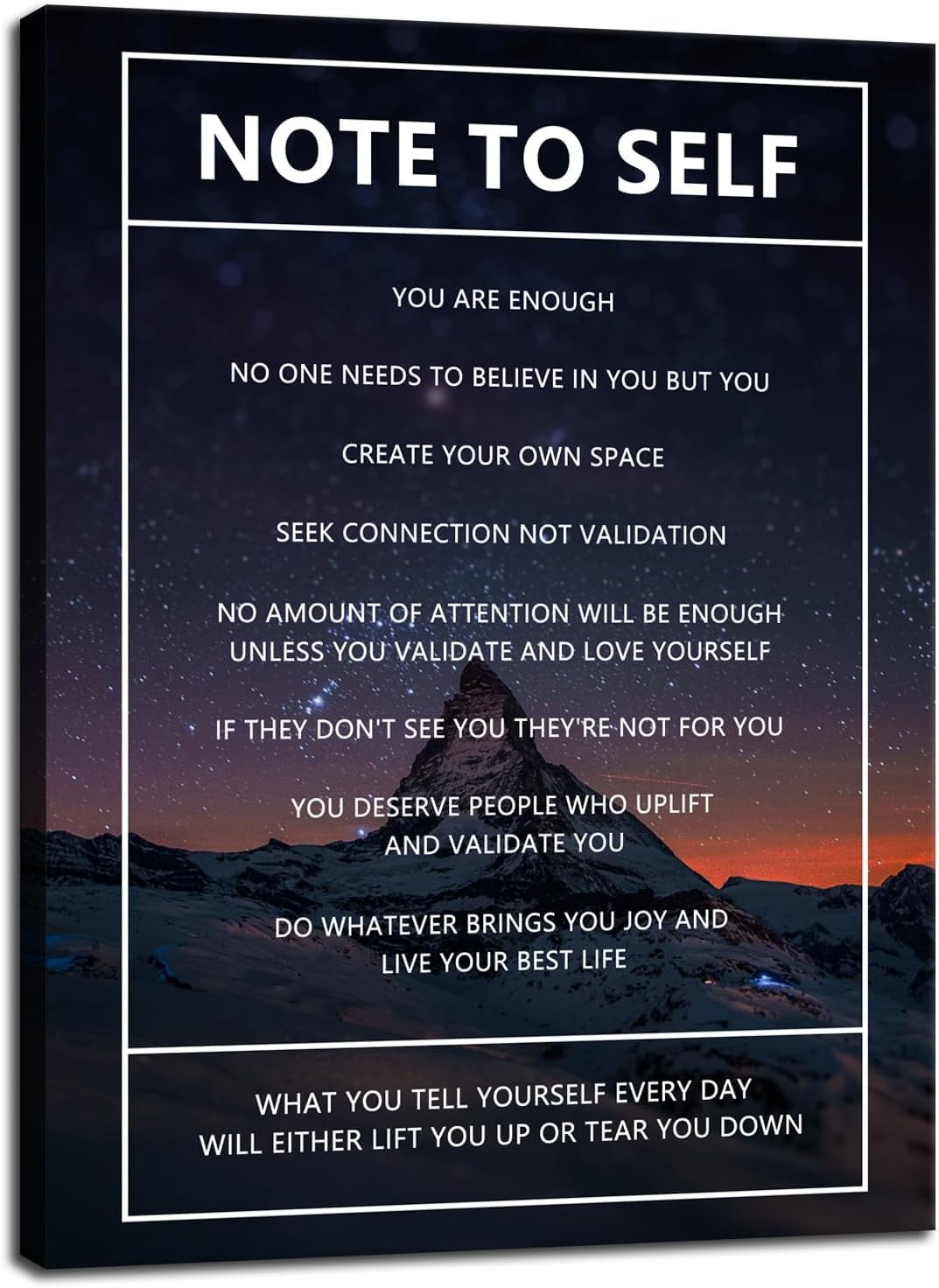AatoeaX Note to Self Motivational Canvas Wall Art Snow Mountain Starry ...