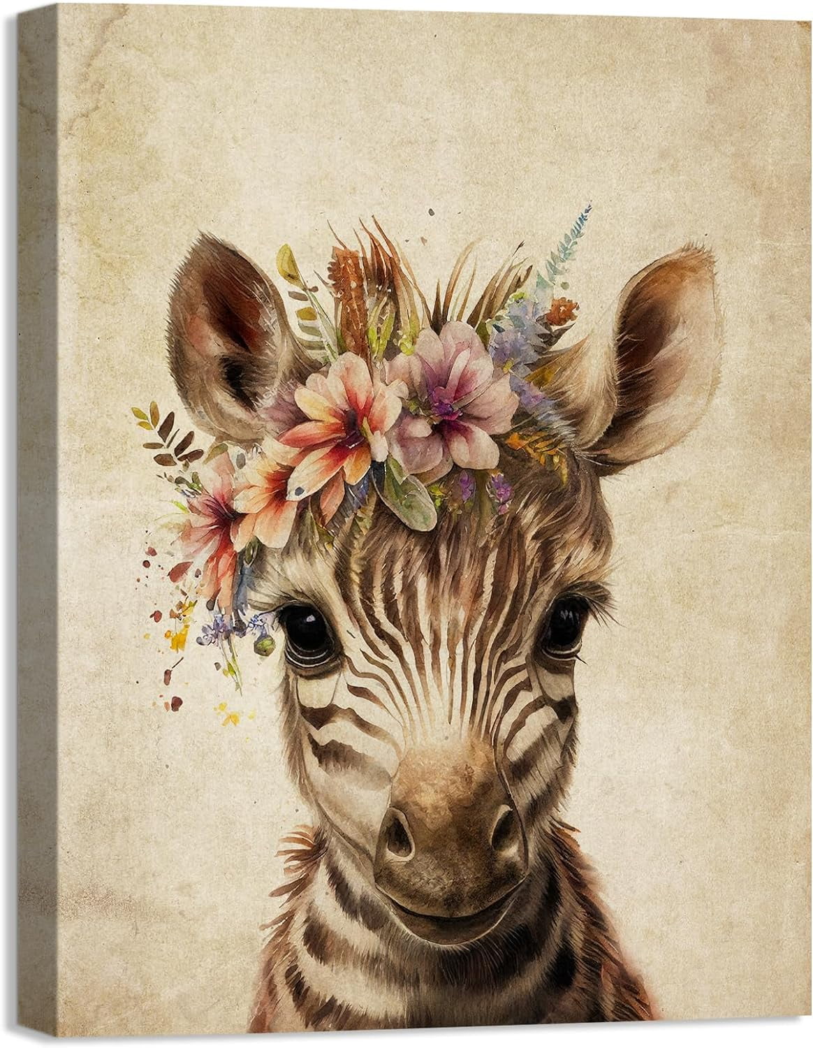 AatoeaX Nursery Baby Room Wall Art Decor, Zebra with Colorful Flowers ...