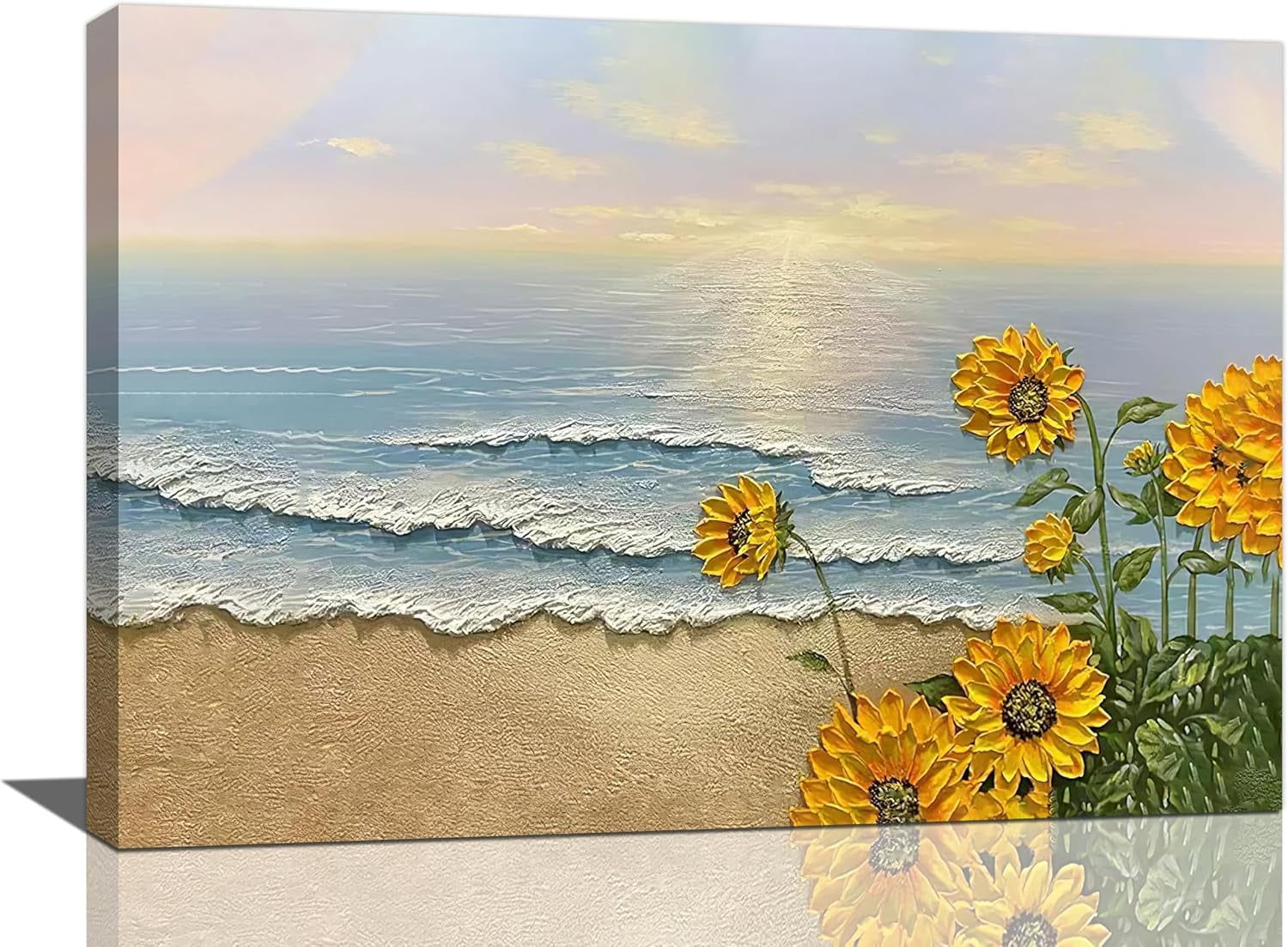 AatoeaX Ocean Beach Decor Wall Art Coastal Ocean Waves Sunflower ...