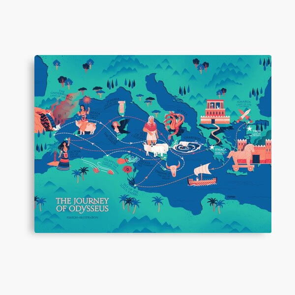 AatoeaX Odyssey Map - The Journey of Odysseus Canvas Print Modern Wall ...