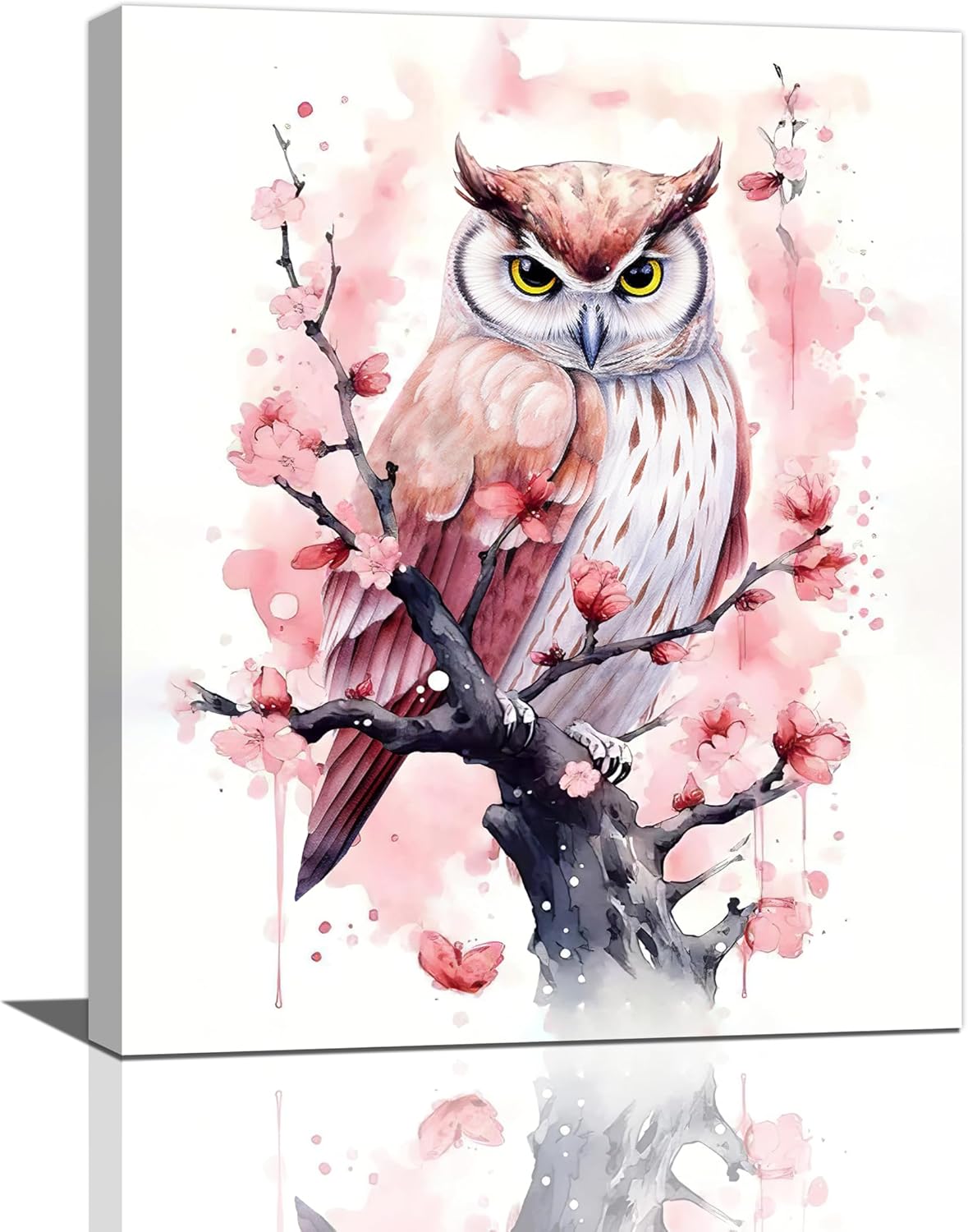 AatoeaX Owl Wall Art Watercolor Owl Pictures Wall Decor Pink Owl Canvas ...