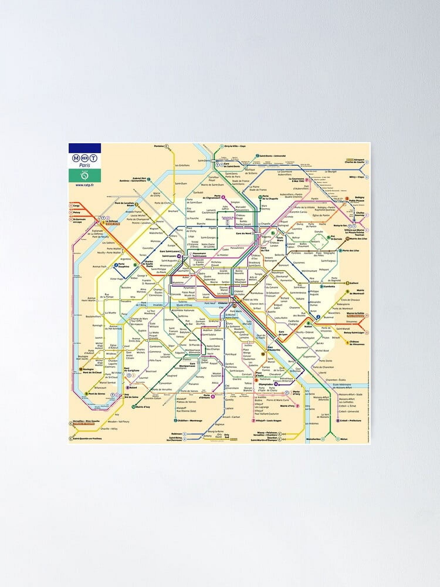 AatoeaX Paris, France Metro Subway Tube Underground Map Poster Modern ...