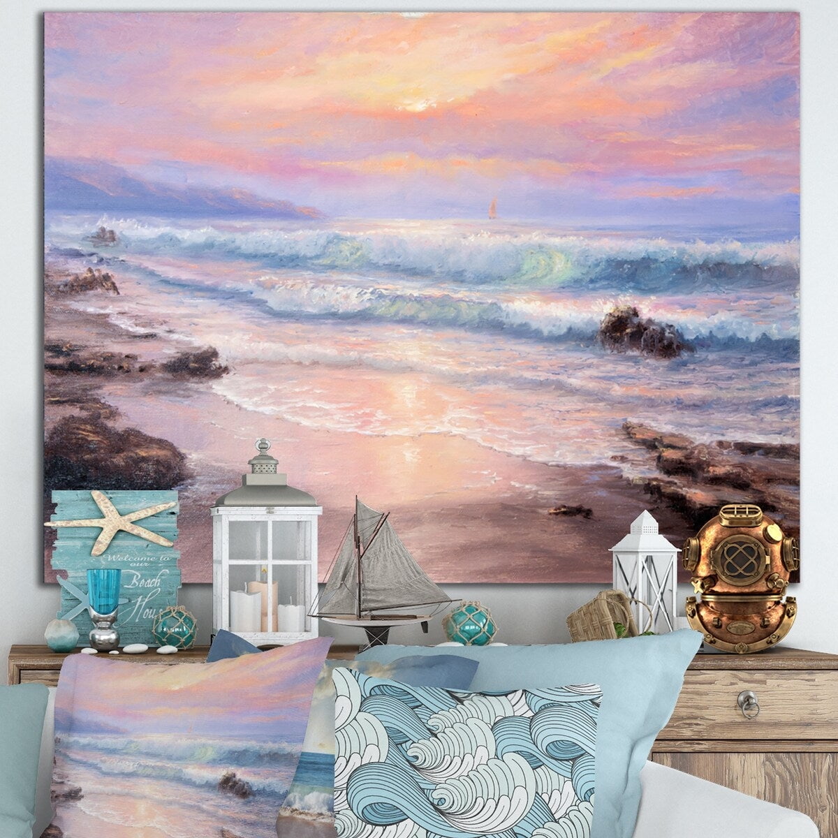 AatoeaX "Pastel Purple Sunset Over Incoming Ocean I" Nautical & Coastal ...