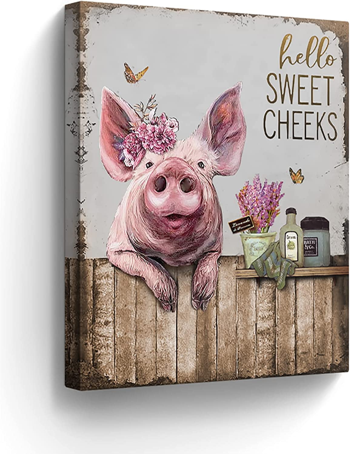 AatoeaX Pigs Bathroom Decor Wall Art Funny Pink Pigs Pictures Wall ...