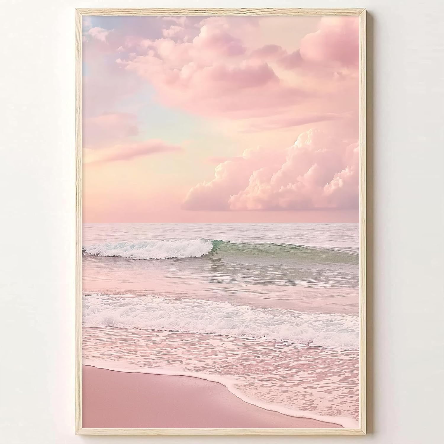 AatoeaX Pink Beach Canvas Wall Art Ocean Waves Picture Pink Beach ...