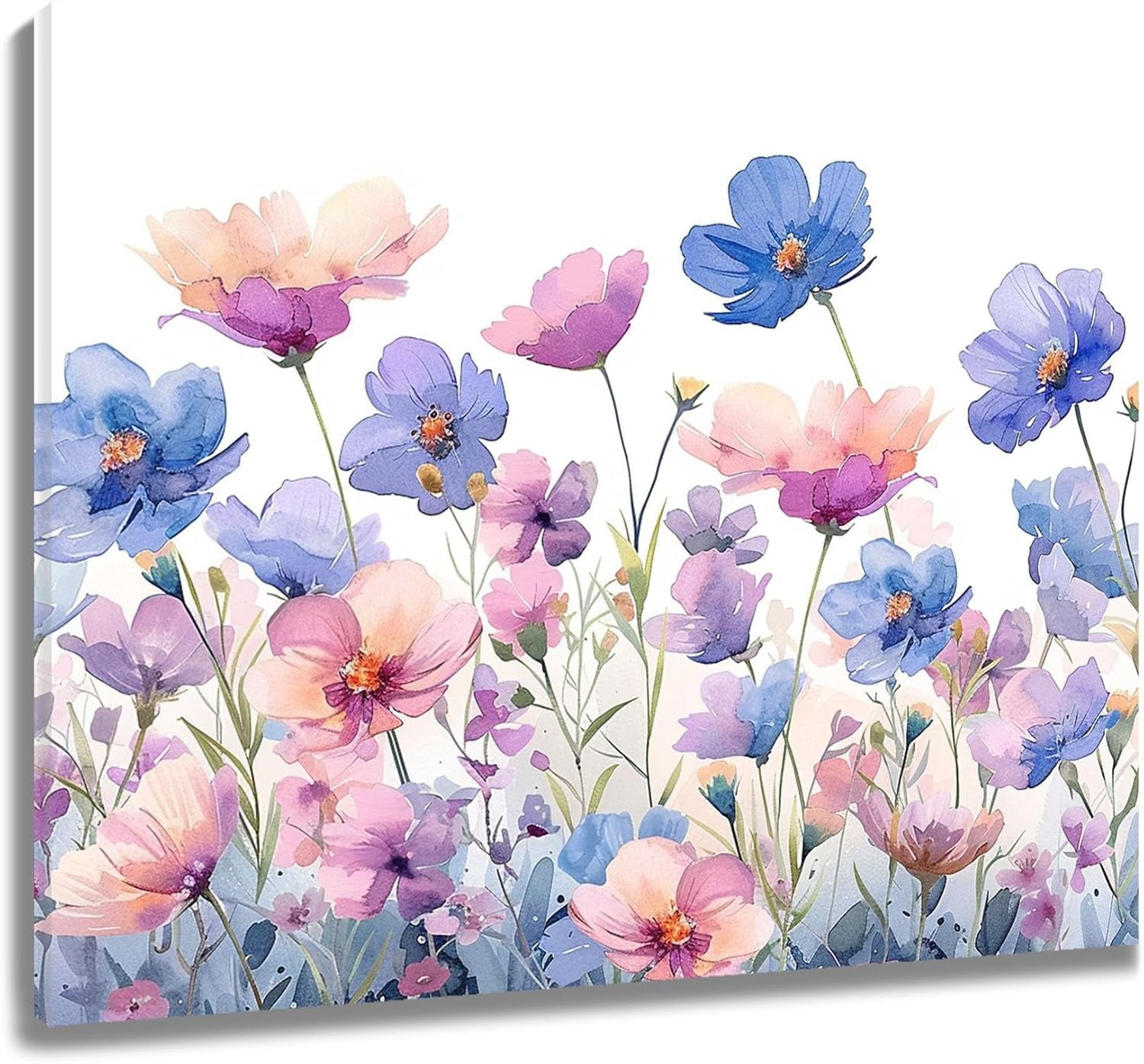 AatoeaX Pink and Blue Wildflower Wall Art for Living Room,Purple Floral ...