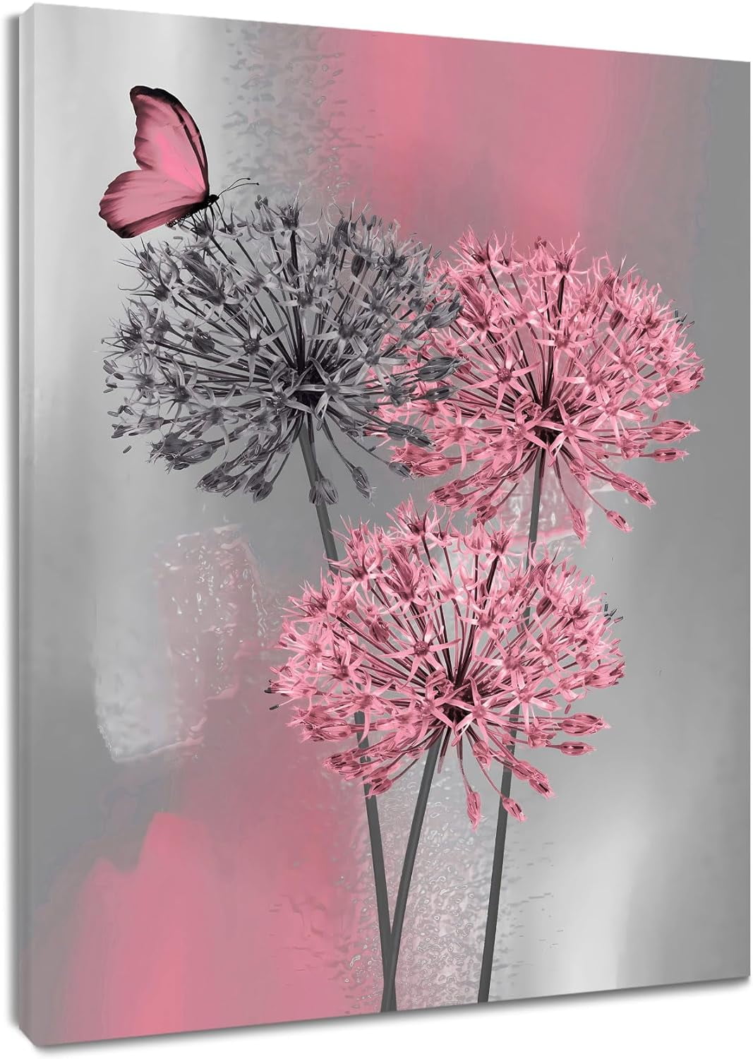 AatoeaX Pink Dandelion Canvas Wall Art Pink and Grey Dandelion with ...