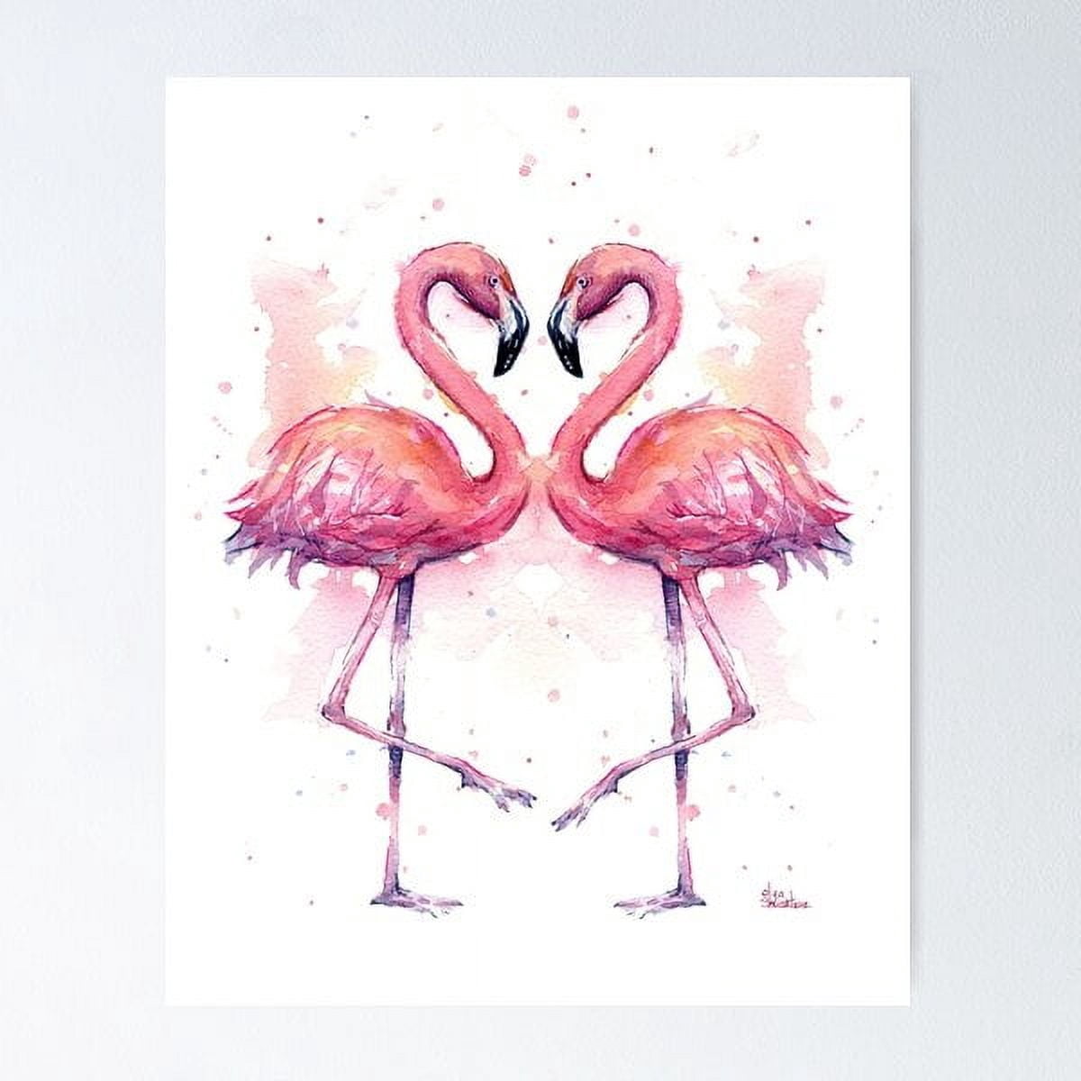 AatoeaX Pink Flamingo Watercolor Two Flamingos Poster Aesthetic Home ...