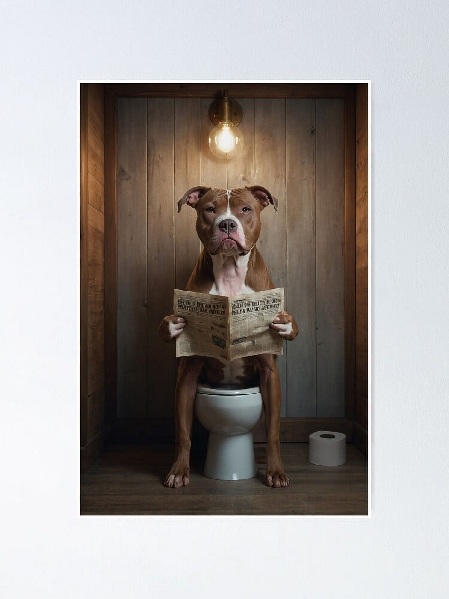 AatoeaX Pit Bull Reading Newspaper on Toilet Poster Aesthetic Home ...