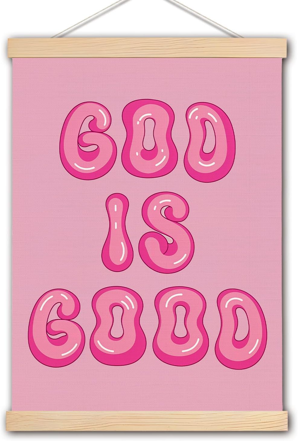AatoeaX Playful God Is Good Bubble Text Scroll, Linen Canvas, Pink ...