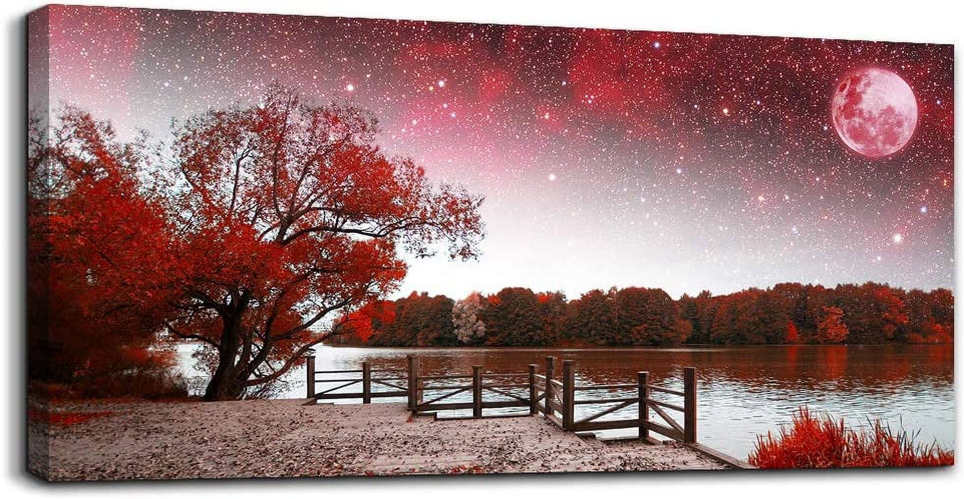 AatoeaX Print Artwork Wall Art Decor Poster for Red tree moon starry ...