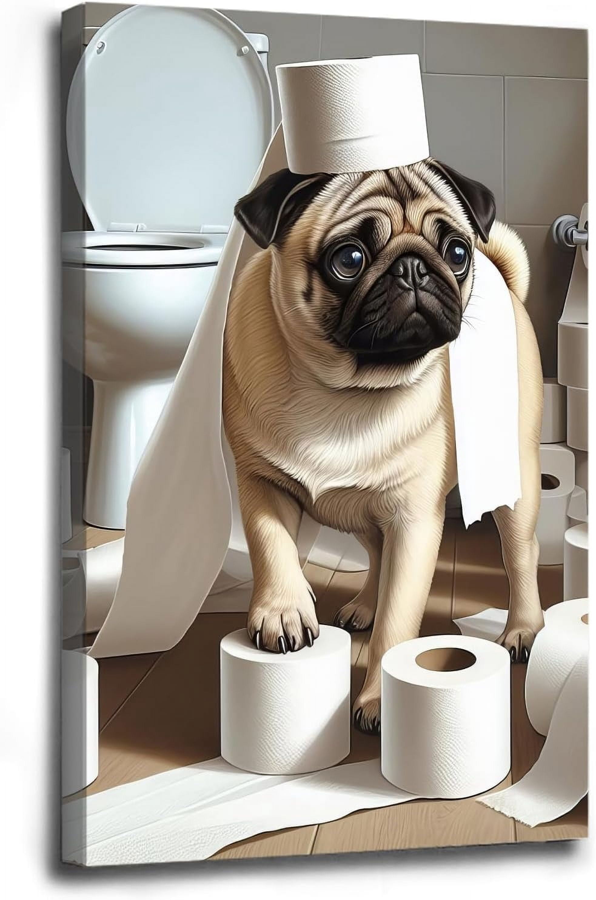 AatoeaX Pug Funny Bathroom Wall Art Pug Toilet Art Kids Bathroom Dog ...