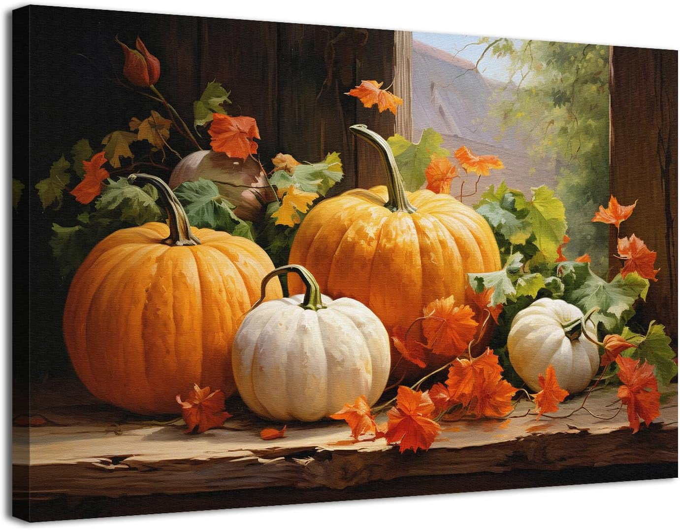 AatoeaX Pumpkin Canvas Wall Art Fall Pictures Maple Leaf Autumn Decor ...