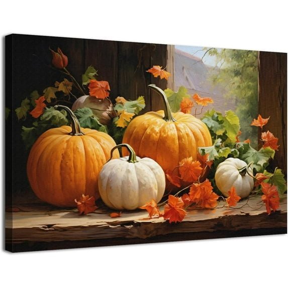 AatoeaX Pumpkin Canvas Wall Art Fall Pictures Maple Leaf Autumn Decor ...