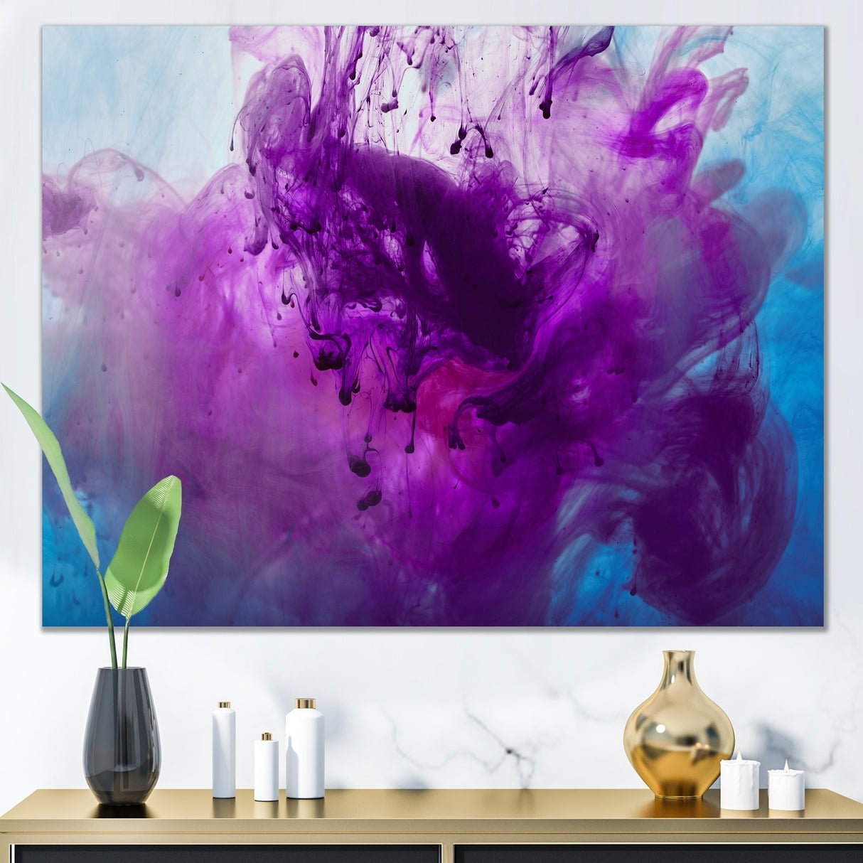AatoeaX "Purple Blue Mixing Ink Color" Abstract Canvas Wall Decor ...