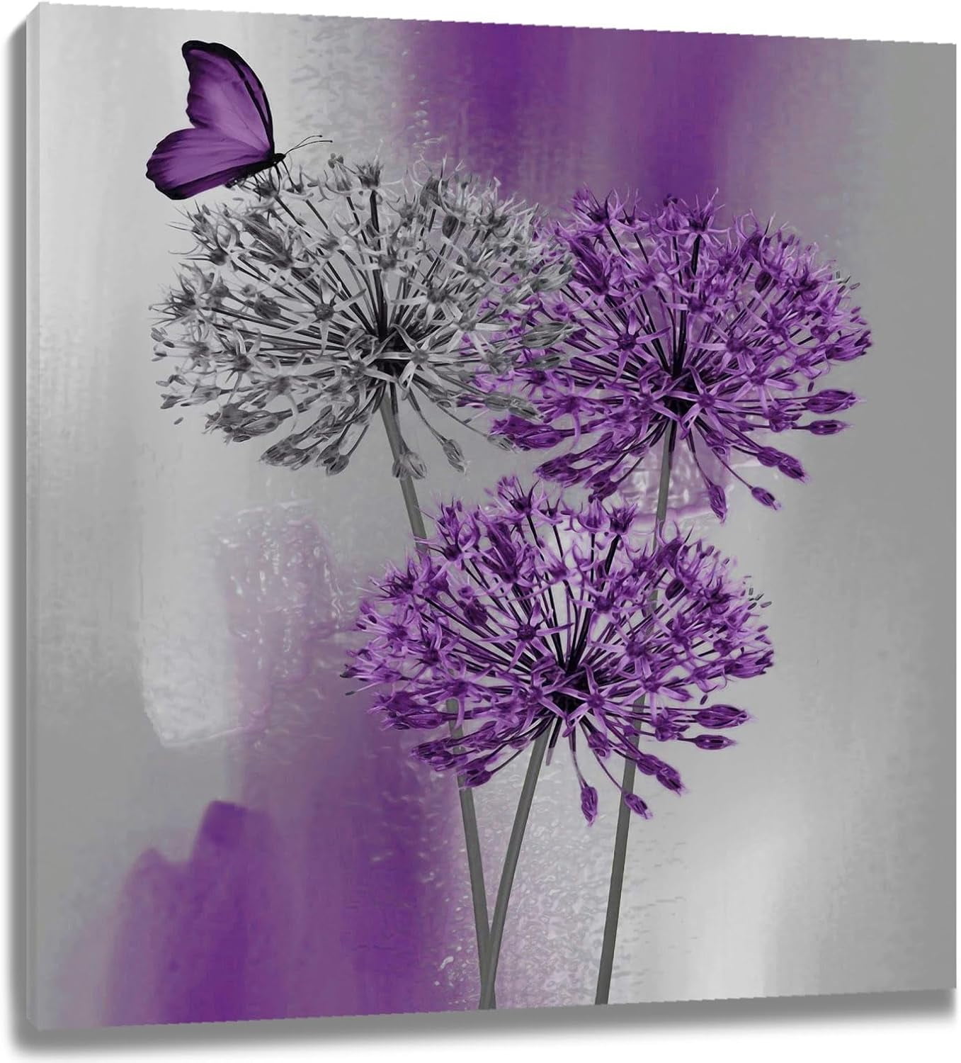 AatoeaX Purple Dandelion Wall Art Purple and Grey Floral with Butterfly ...