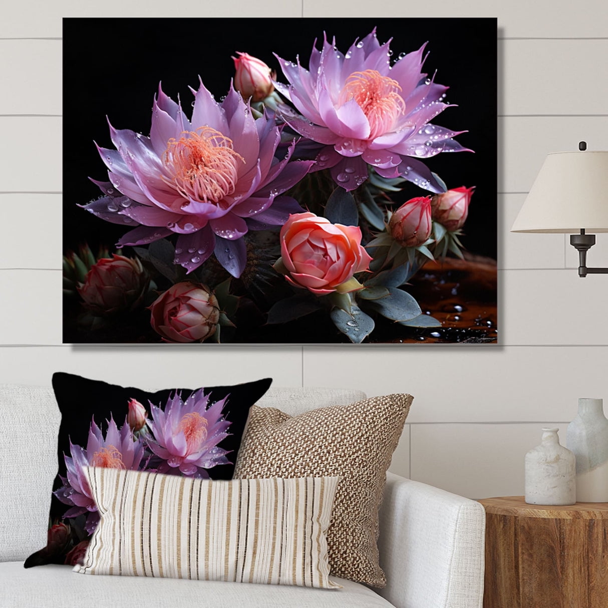 AatoeaX "Purple Pink Cactus Desert Royalty Queen" Floral Canvas Wall Art Modern Wall Art Canvas ...