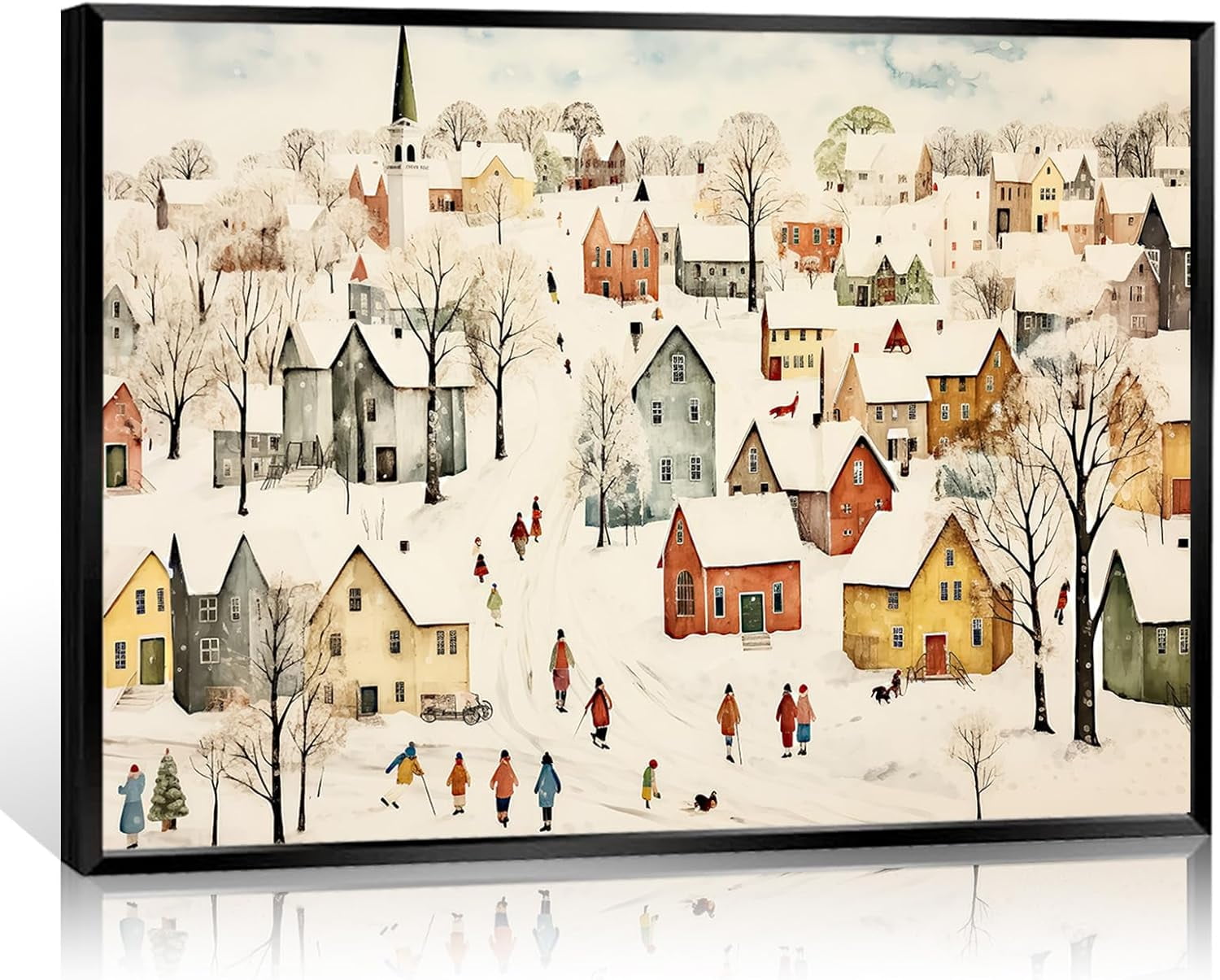 AatoeaX Retro Village Christmas Wall Art, Rustic Winter Scene Canvas ...