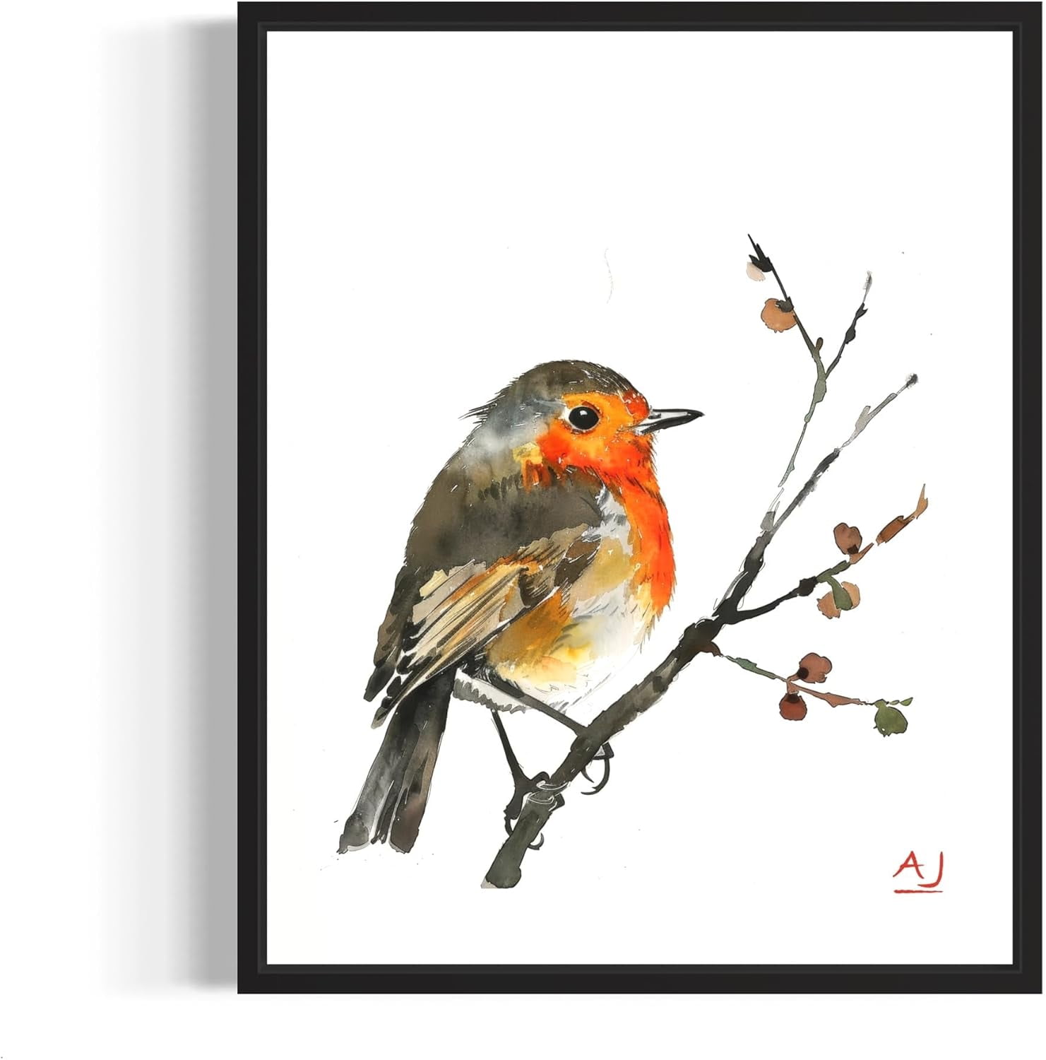 AatoeaX Robin Art Print Poster, Bird Watercolor Painting, Nature Animal Wall Decor Bird ...