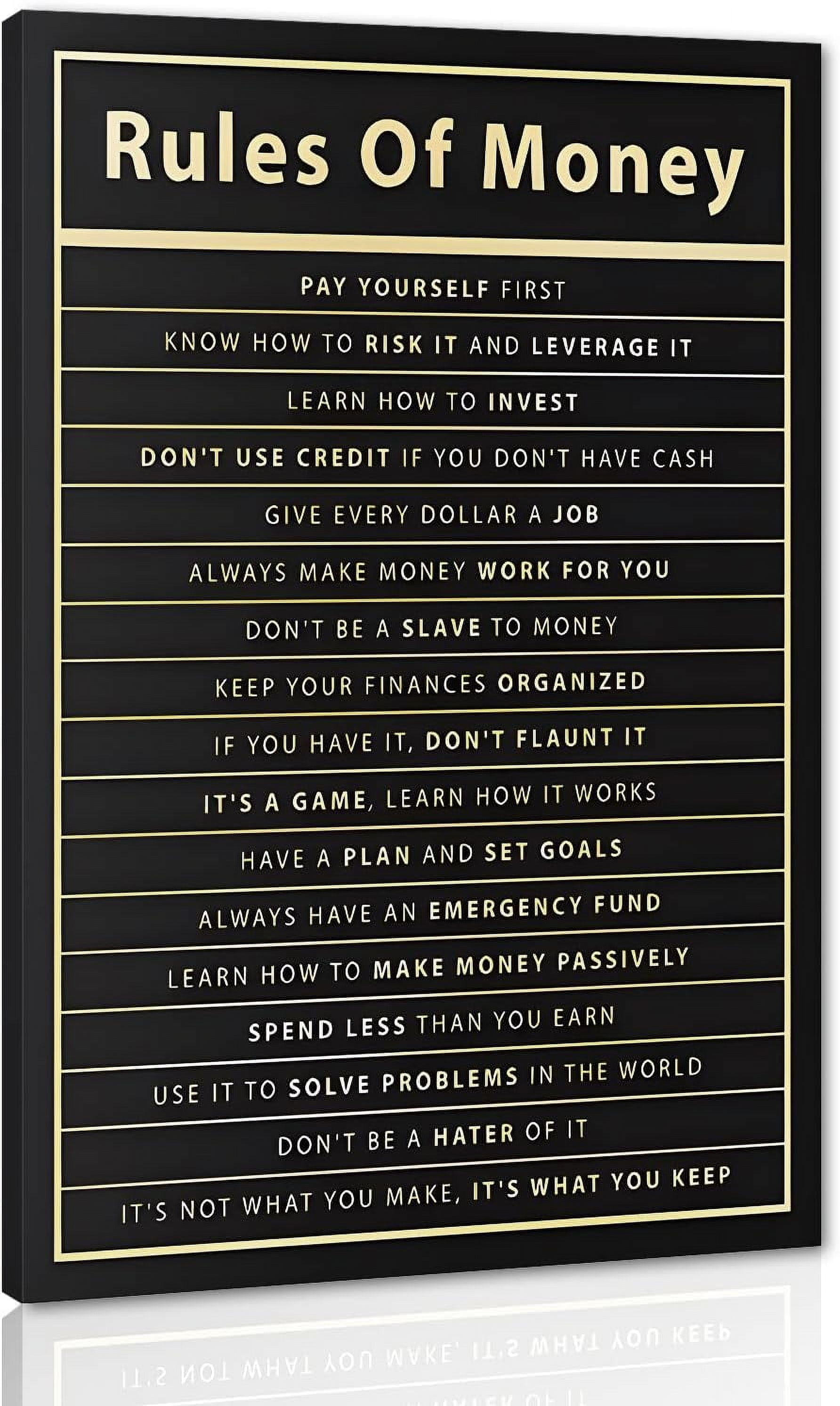 AatoeaX Rules Of Money Motivational Wall Art Canvas Print Office Decor ...