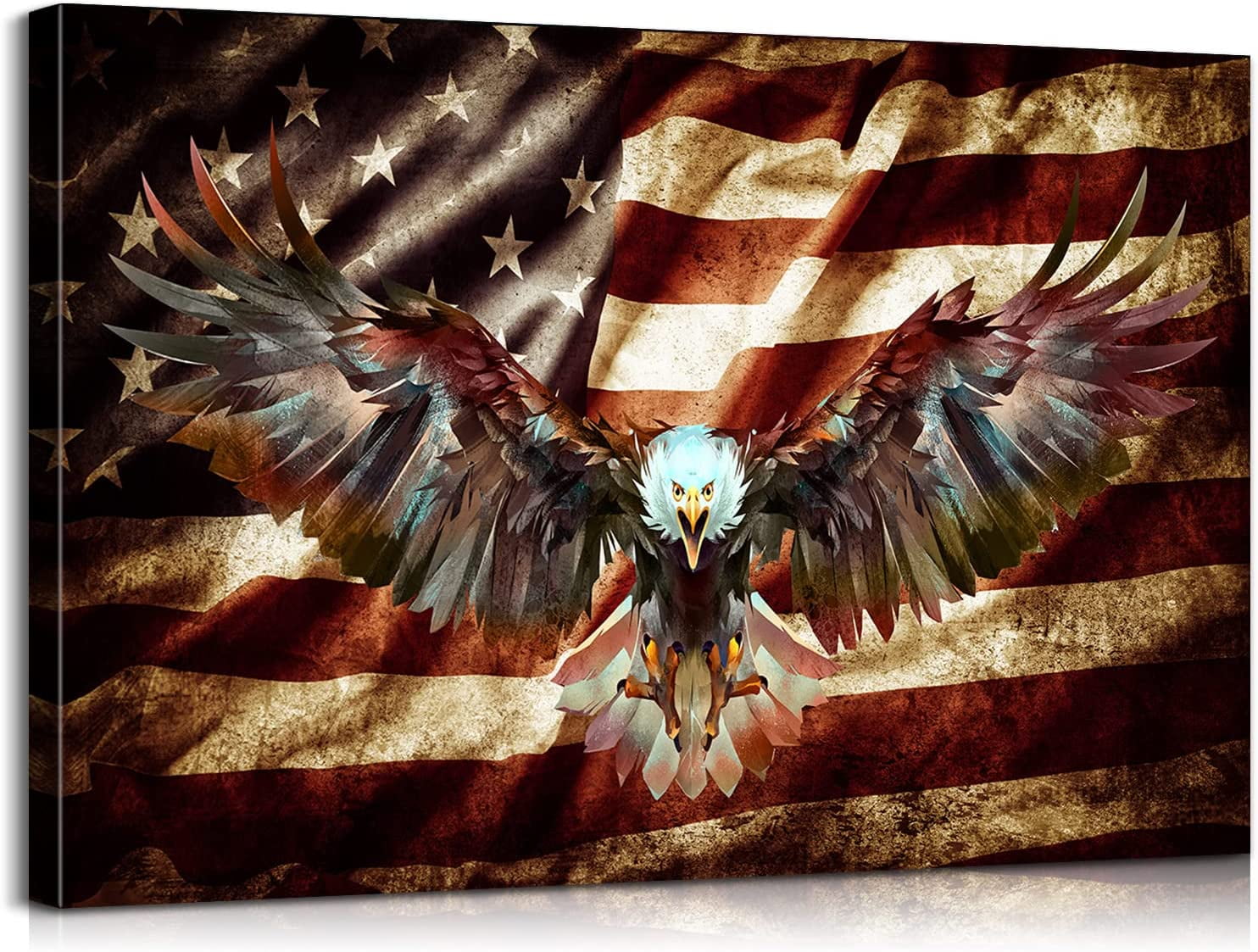 Rustic American Flag Wall Art American Flag with Bald Eagle Wall Decor ...