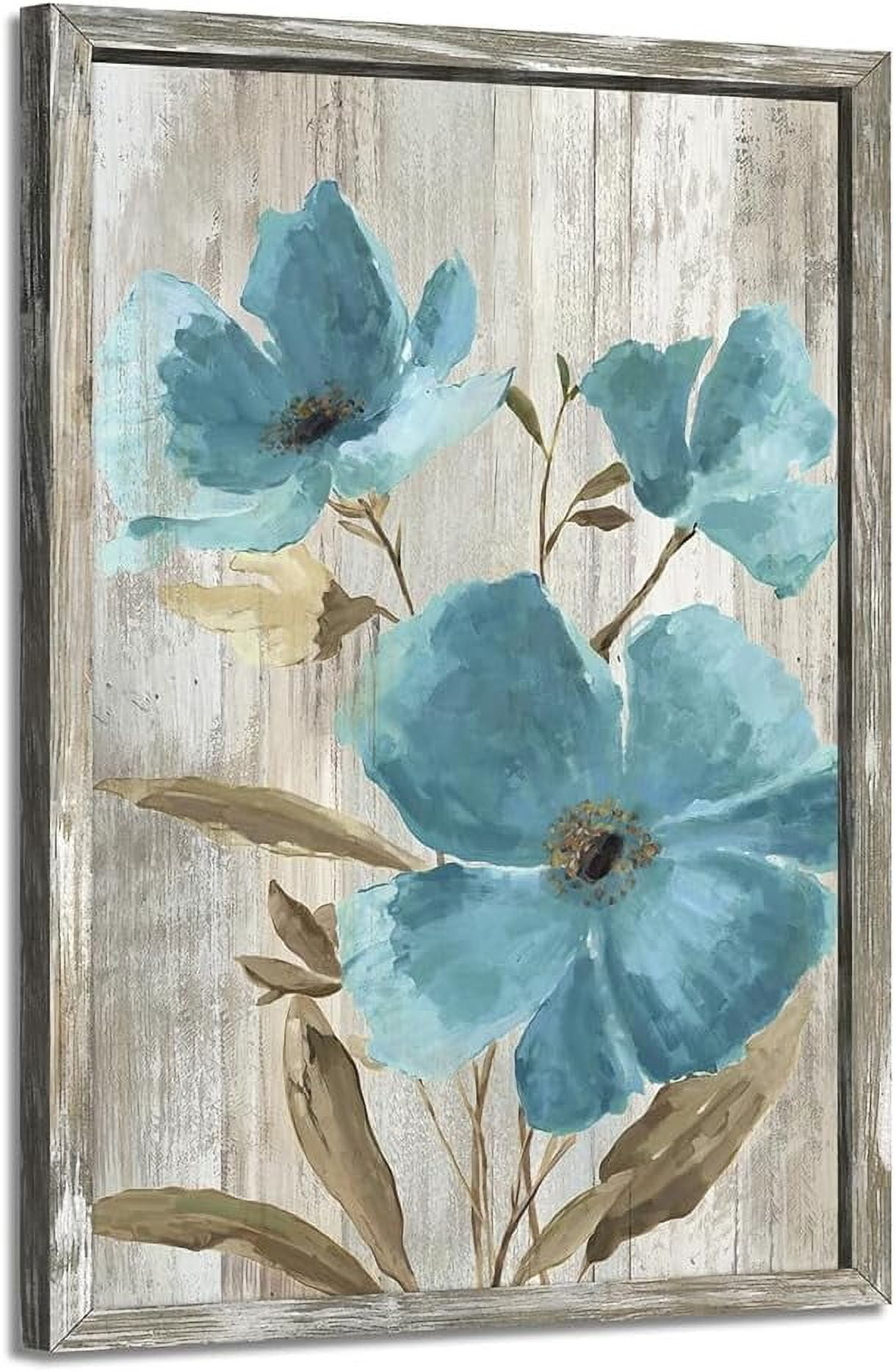 AatoeaX Rustic Countryside Floral Wall Art: Vintage Blue Flower Oil ...