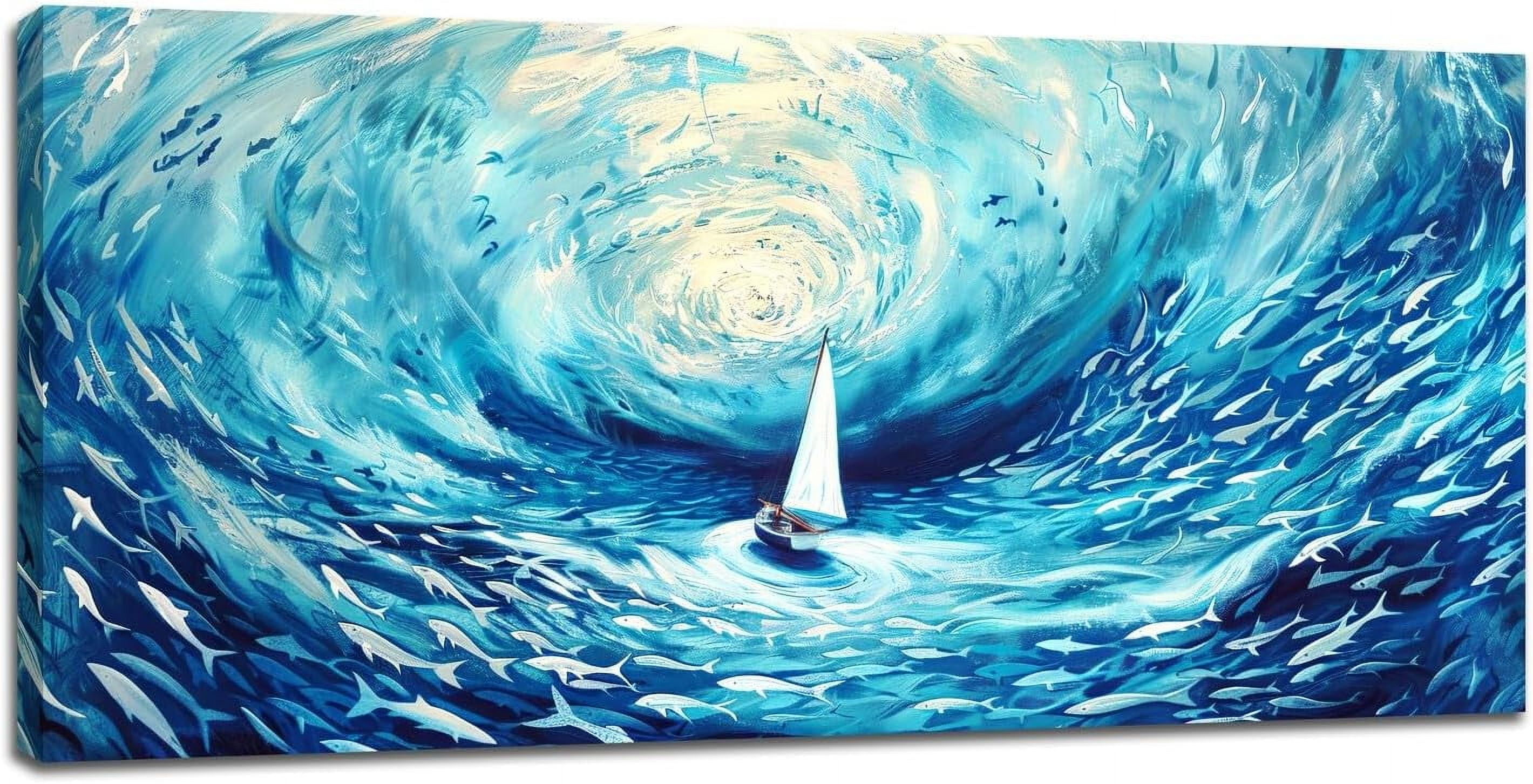 AatoeaX Sailboat Wall Art Blue Sea Ocean Nautical Fish Wall Decor ...