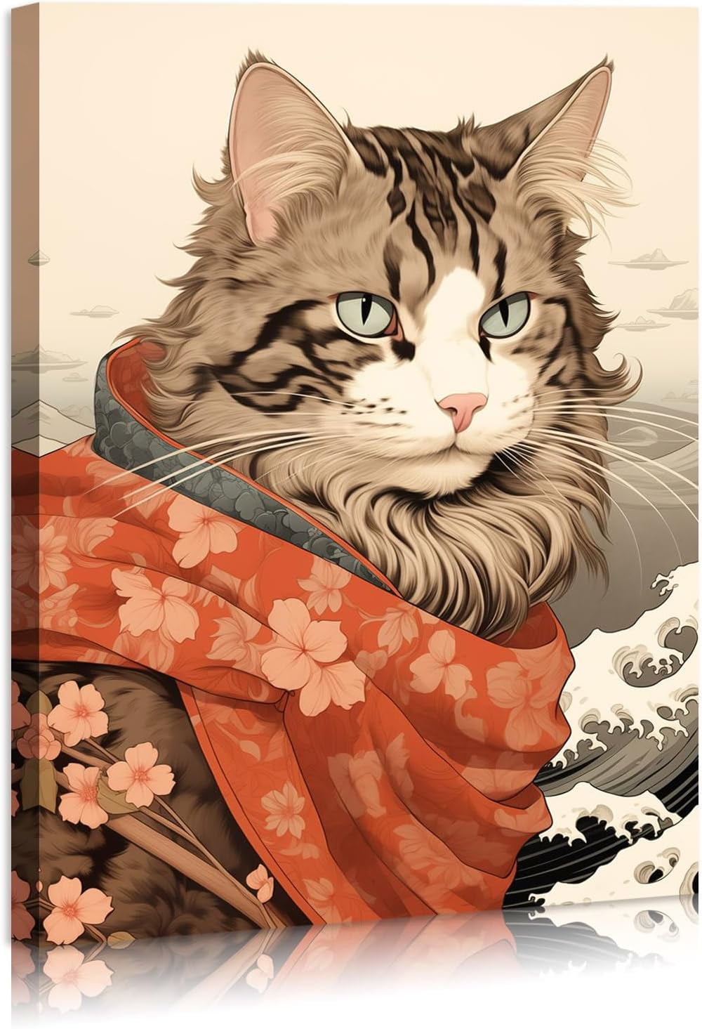 AatoeaX Samurai Cat Wall Art Cat Poster Canvas Wall Art Cat Fantasy ...