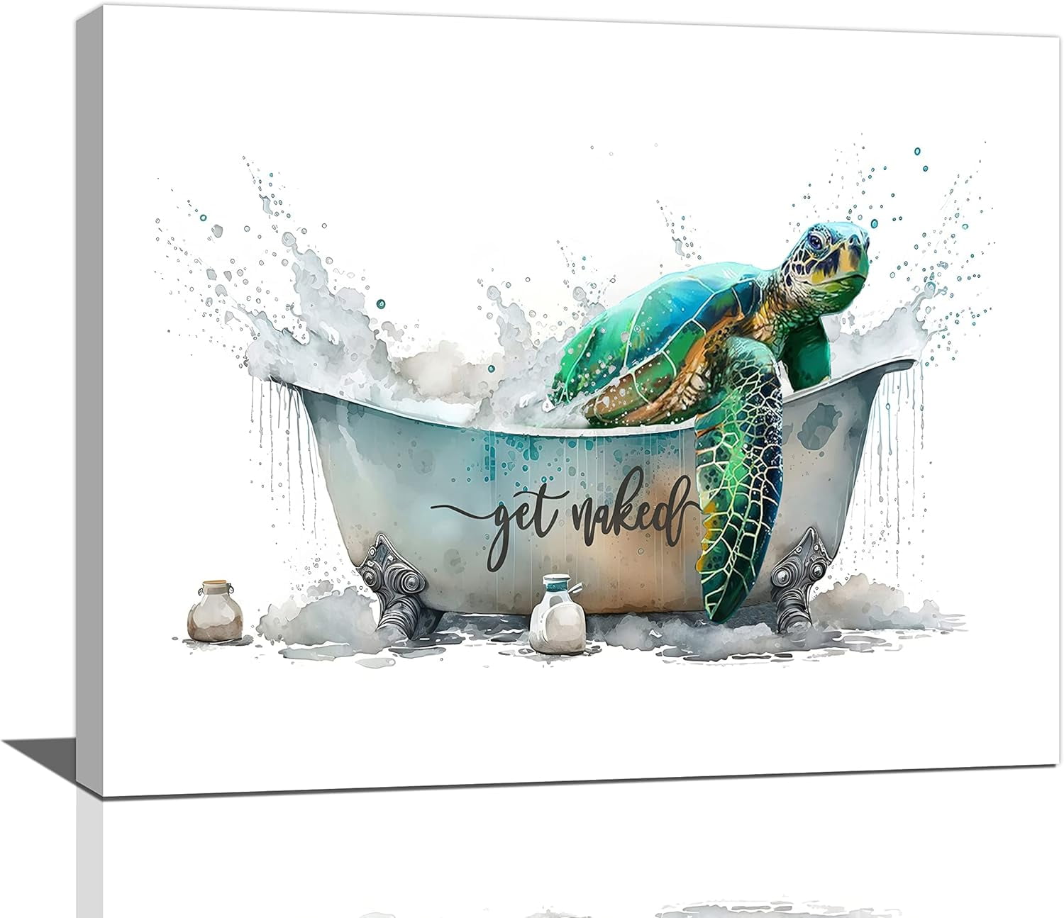 AatoeaX Sea Turtle Bathroom Decor Wall Art Funny Teal Turtle Bathtub Pictures Wall Decor Country ...