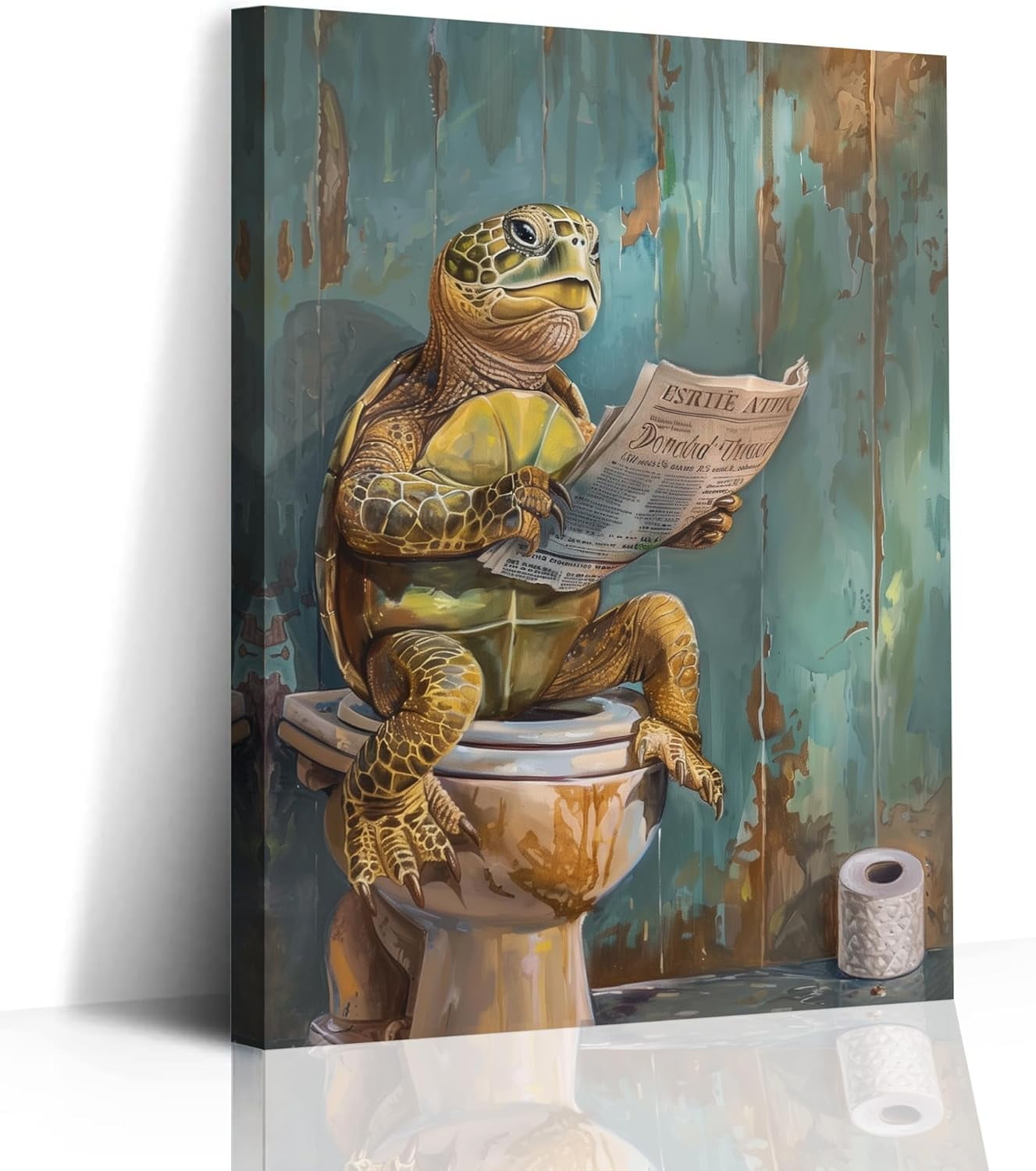 AatoeaX Sea Turtle Poster Funny Whimsical Sea Turtle Reading Newspaper ...
