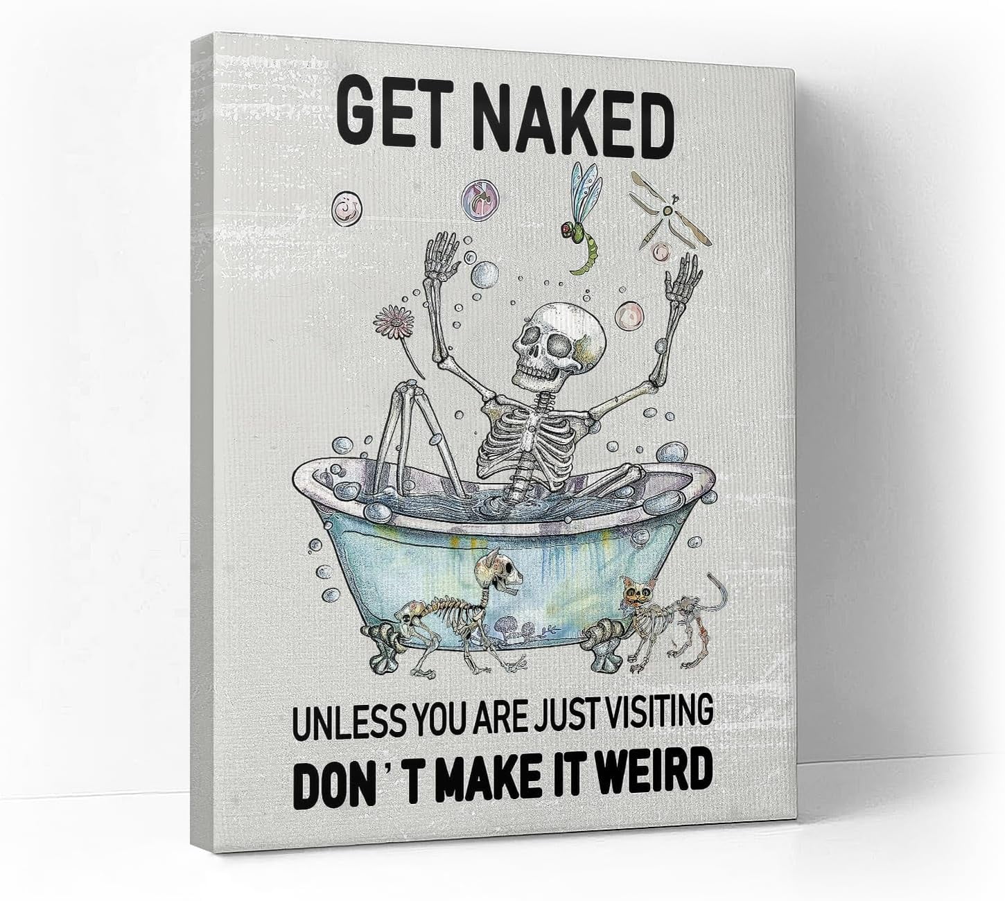 AatoeaX Skeleton Skull Bathroom Canvas Wall Art Funny Gothic Skeleton ...