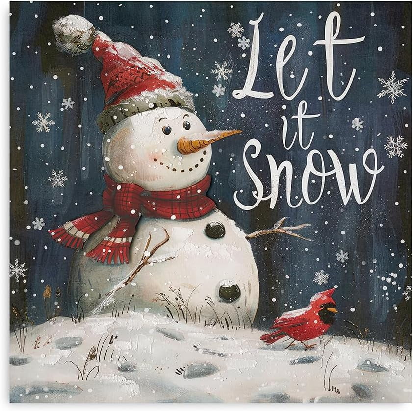 AatoeaX Snowman Winter Canvas Wall Art: Christmas Wall Decor Blue ...