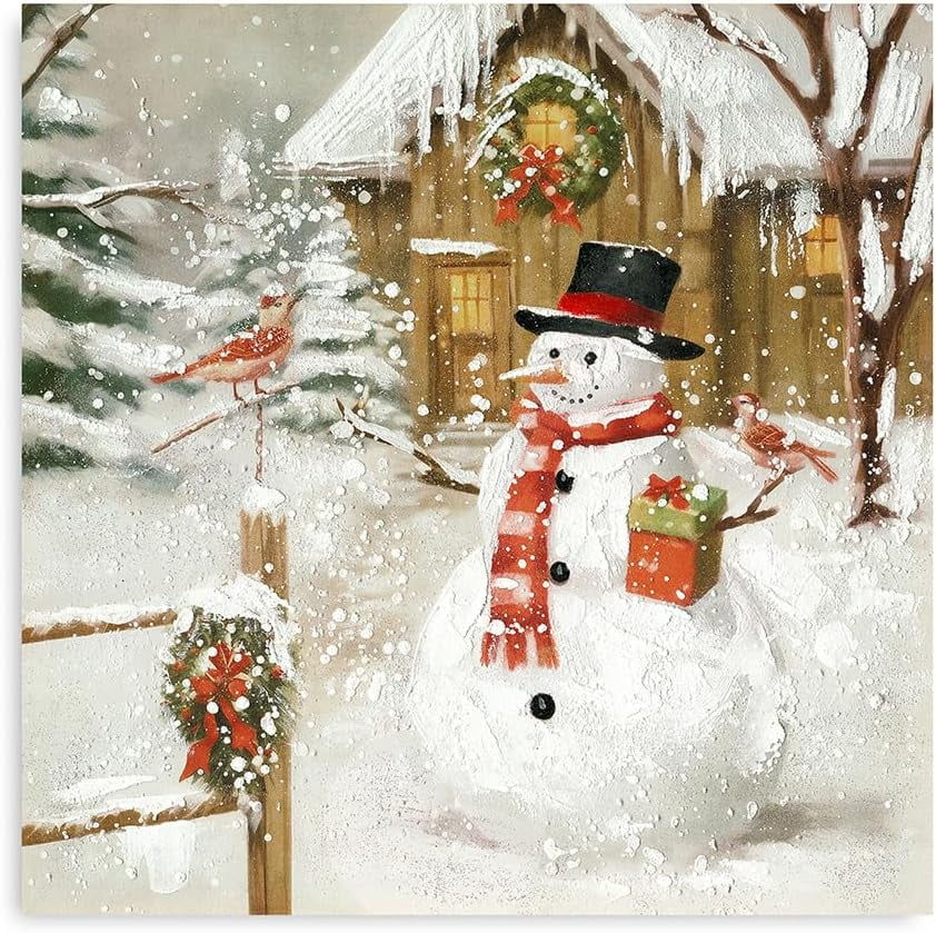 AatoeaX Snowman Winter Canvas Wall Art: Christmas Wall Decor Vintage ...