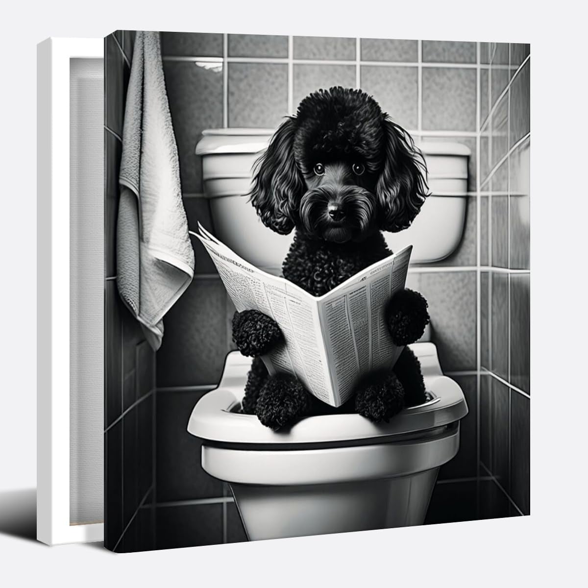 AatoeaX Square Canvas Bathroom Decor Black Poodle Dog Wall Decor Poster ...