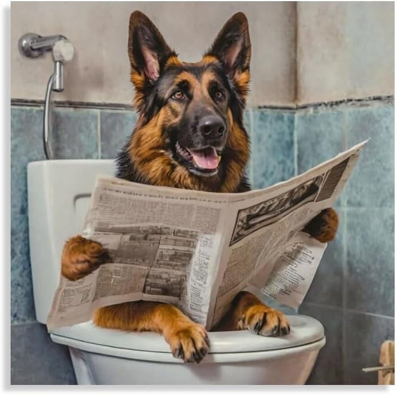 AatoeaX Square Canvas Bathroom Decor German Shepherd Dog Wall Decor Poster Animals Reading ...