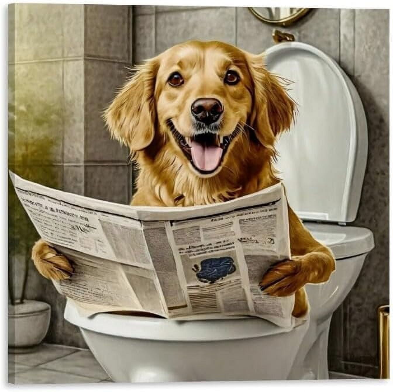 AatoeaX Square Canvas Bathroom Decor Golden Retriever Dog Wall Decor ...