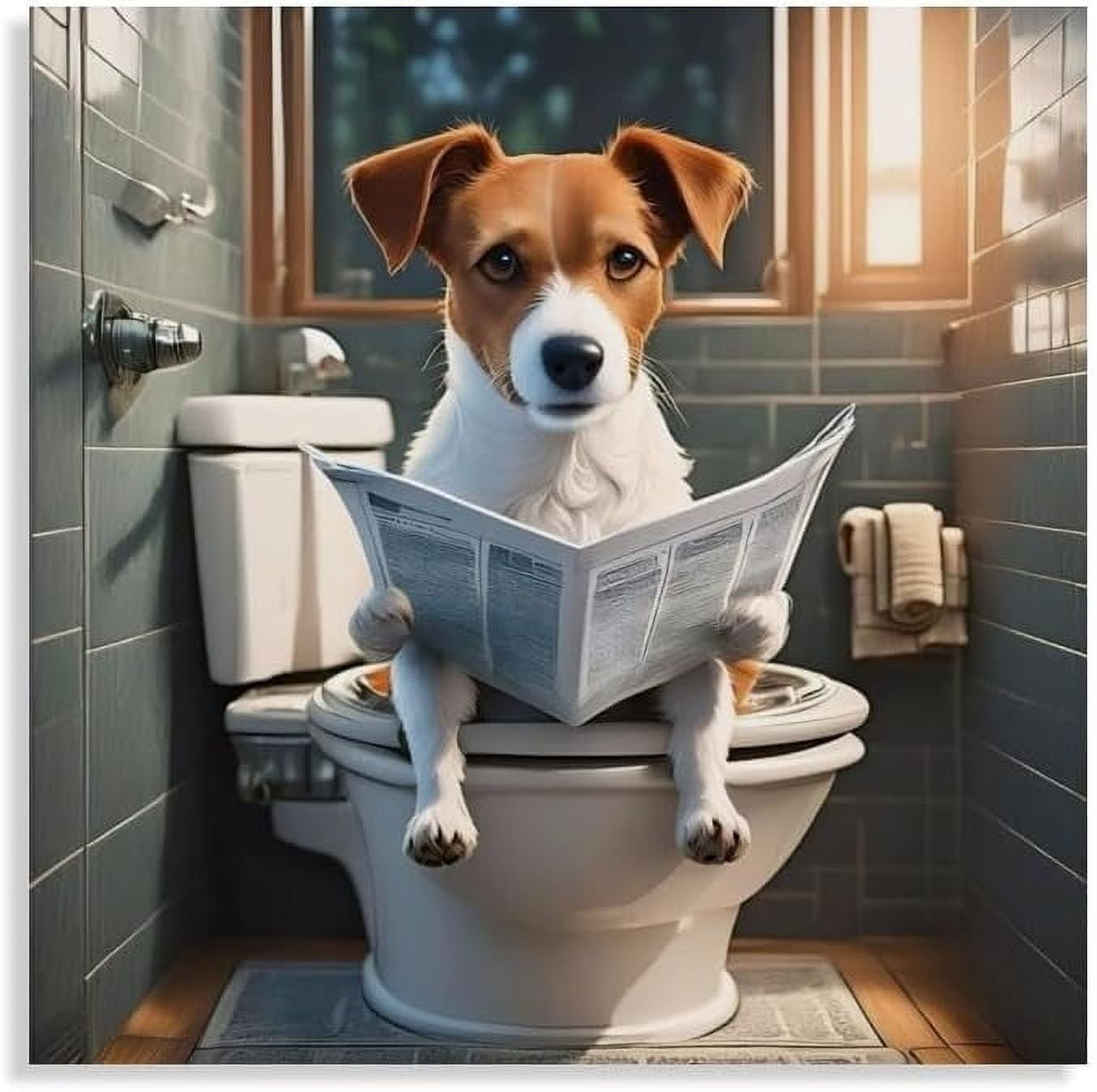 AatoeaX Square Canvas Bathroom Decor Jack Russell Dog Wall Decor Poster ...
