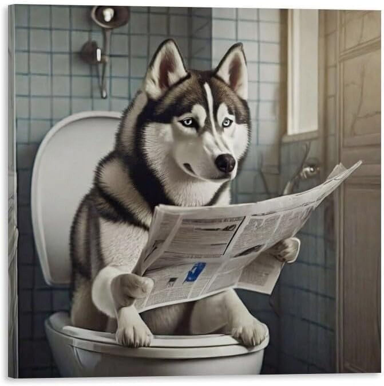 AatoeaX Square Canvas Bathroom Decor Siberian Husky Dog Wall Decor ...