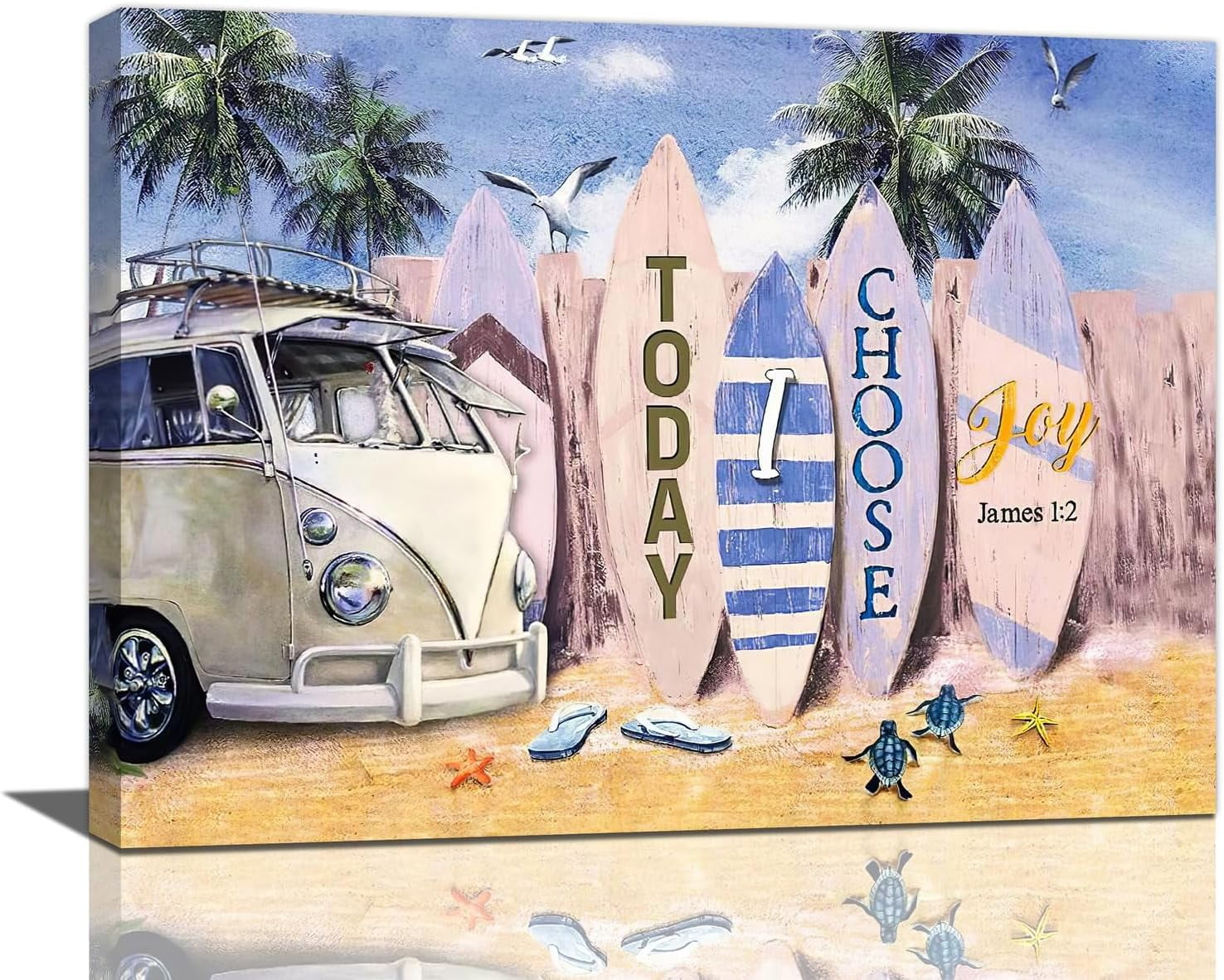 AatoeaX Summer Coastal Beach Wall Art Beach Palm Surfboard Bus Wall ...