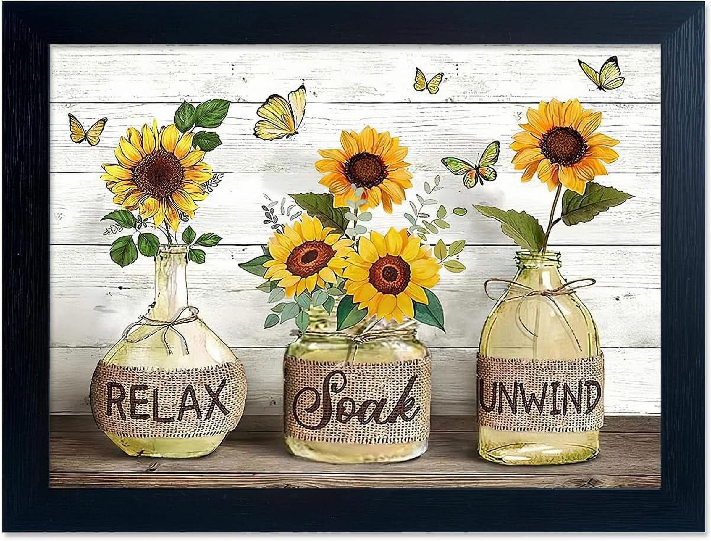 AatoeaX Sunflower Wall Art Bathroom Wall Decor Farmhouse Sunflower Vase ...