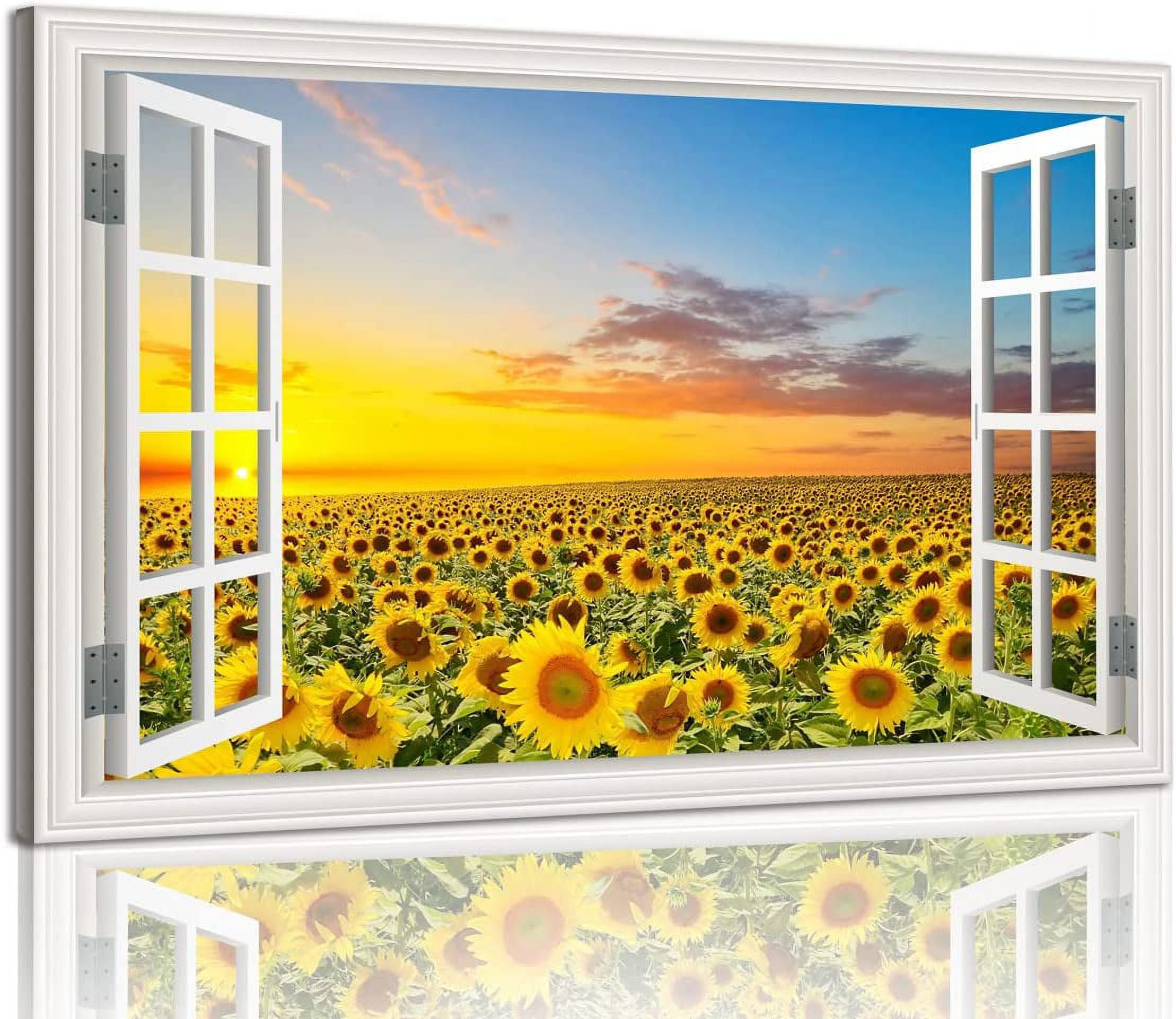 AatoeaX Sunflower Wall Art Decor for Window Style Sunset Canvas Picture ...