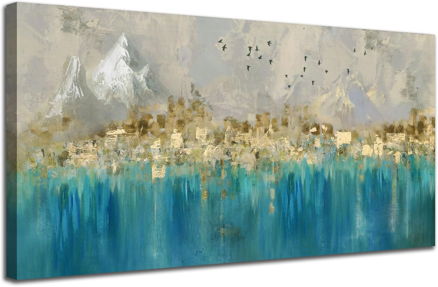 AatoeaX Teal Gold Abstract Wall Art Blue Turquoise Hand Painted ...