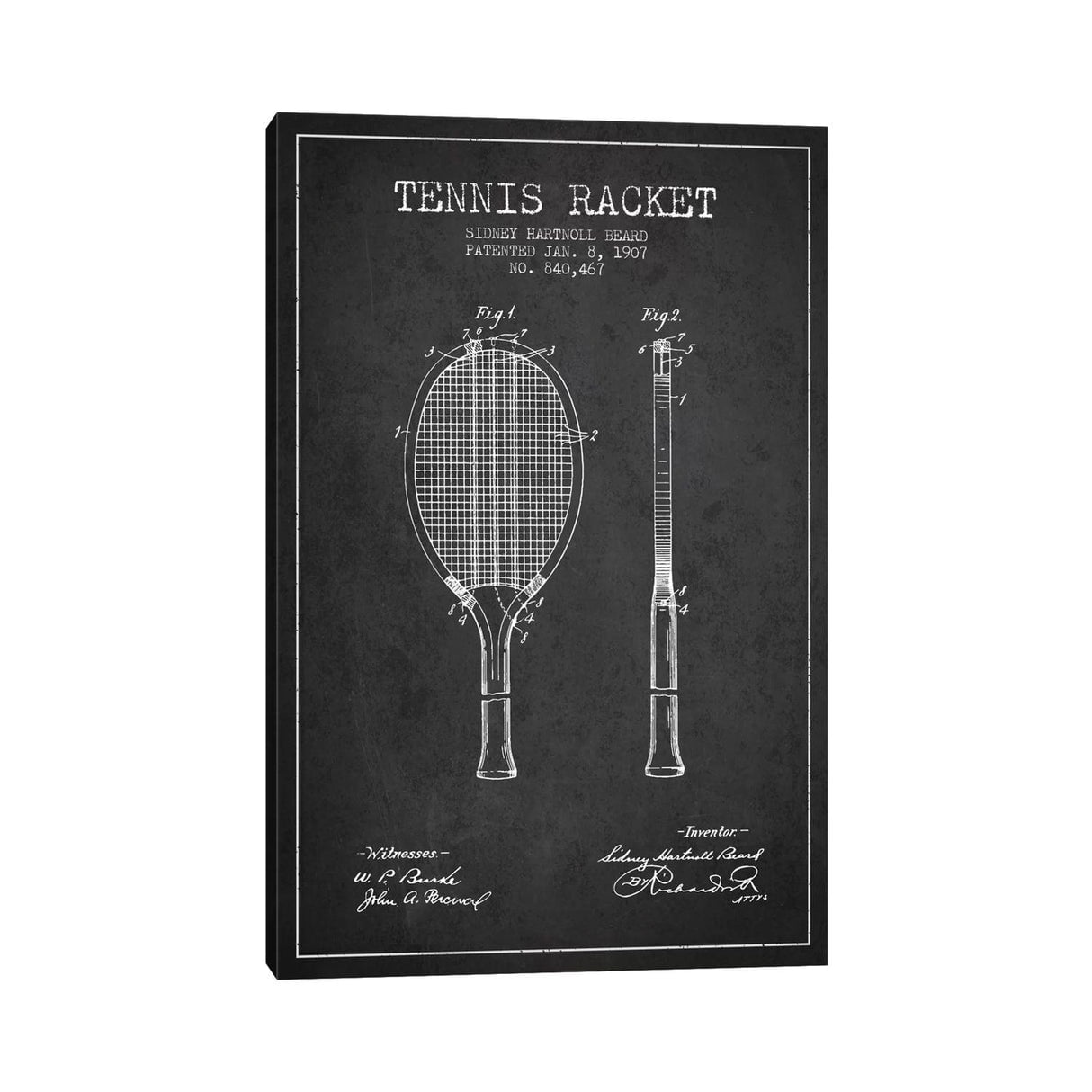 AatoeaX "Tennis Racket Charcoal Patent Blueprint" Canvas Print Modern ...