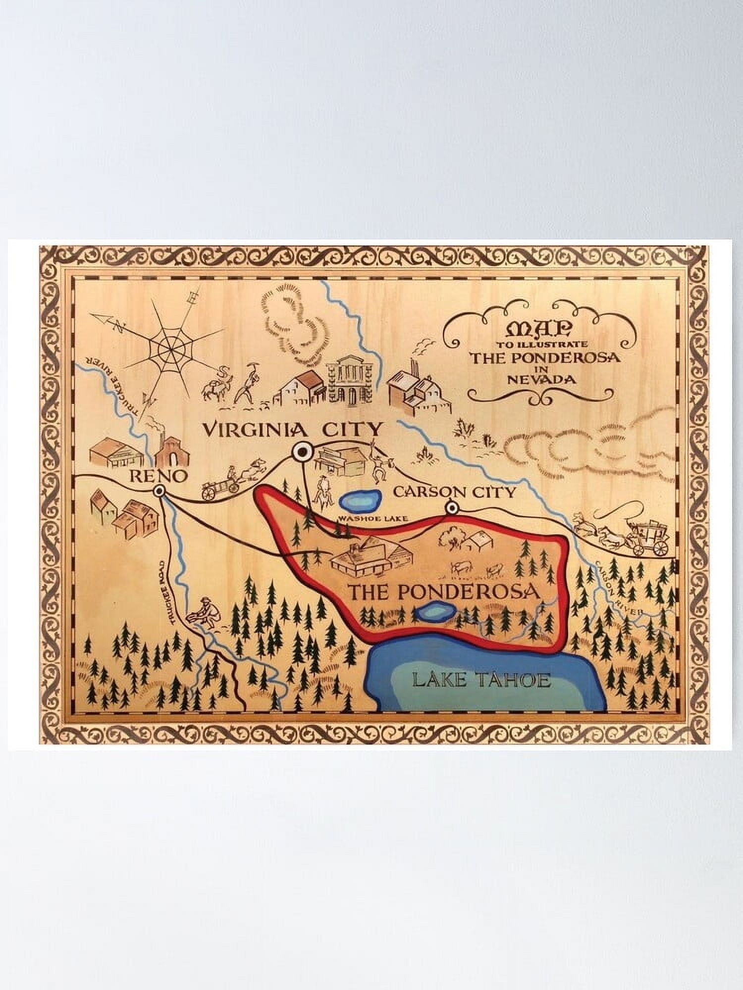 AatoeaX The Ponderosa Ranch Map Poster Aesthetic Home Decor – Perfect ...