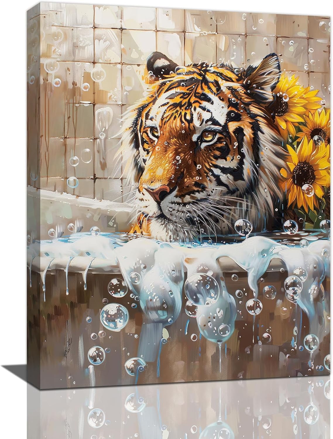 AatoeaX Tiger Bathroom Decor Tiger Wall Art Sunflower Tiger in Bathtub ...