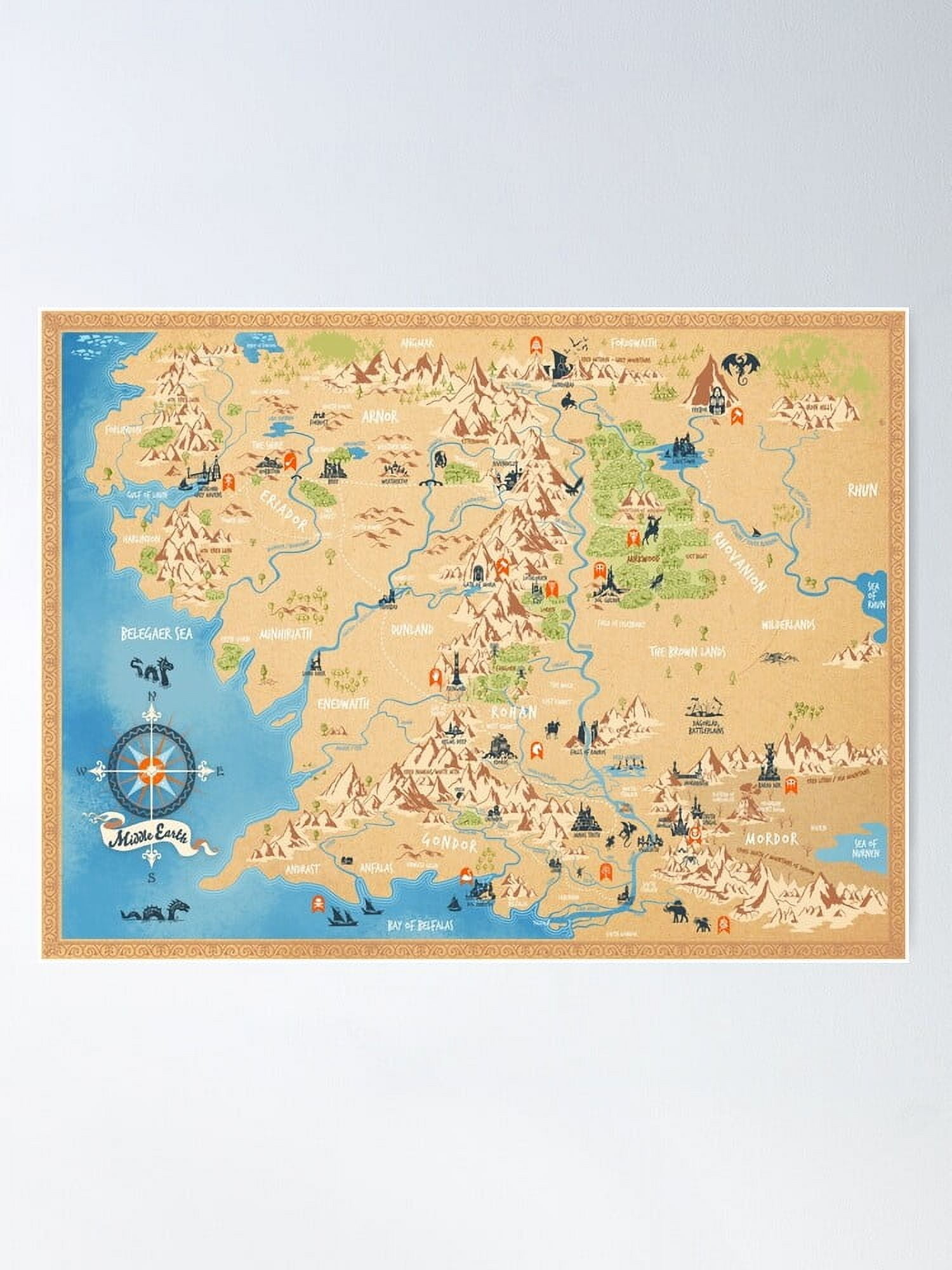 AatoeaX Tolkien - Middle earth map, simple icon illustrations Poster ...