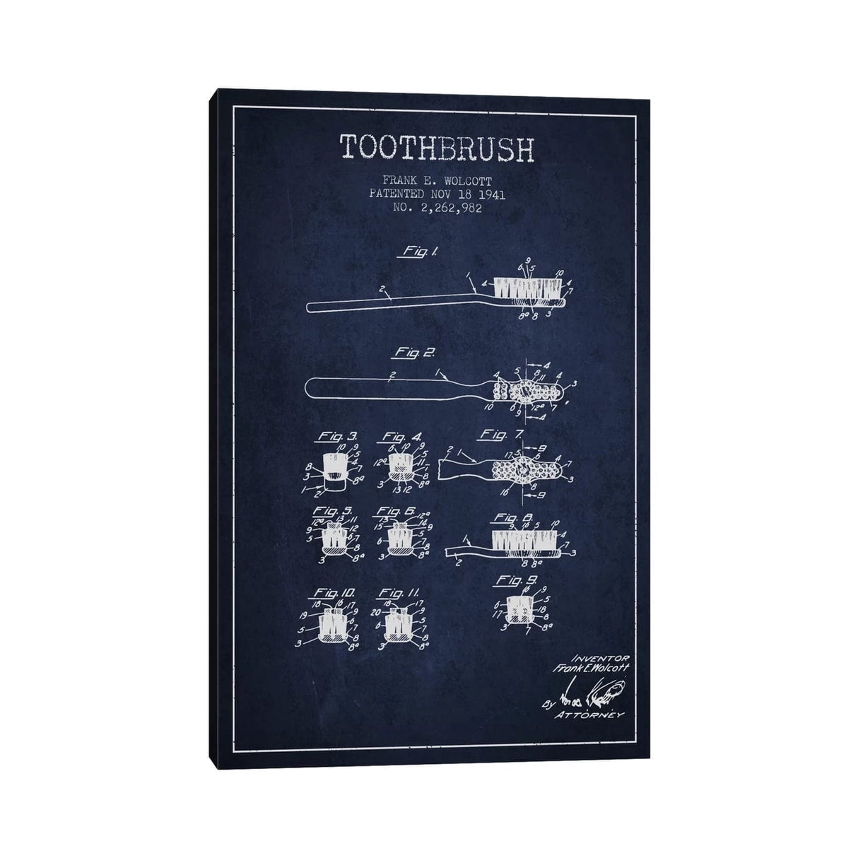 AatoeaX "Toothbrush Navy Blue Patent Blueprint" Canvas Print Modern ...